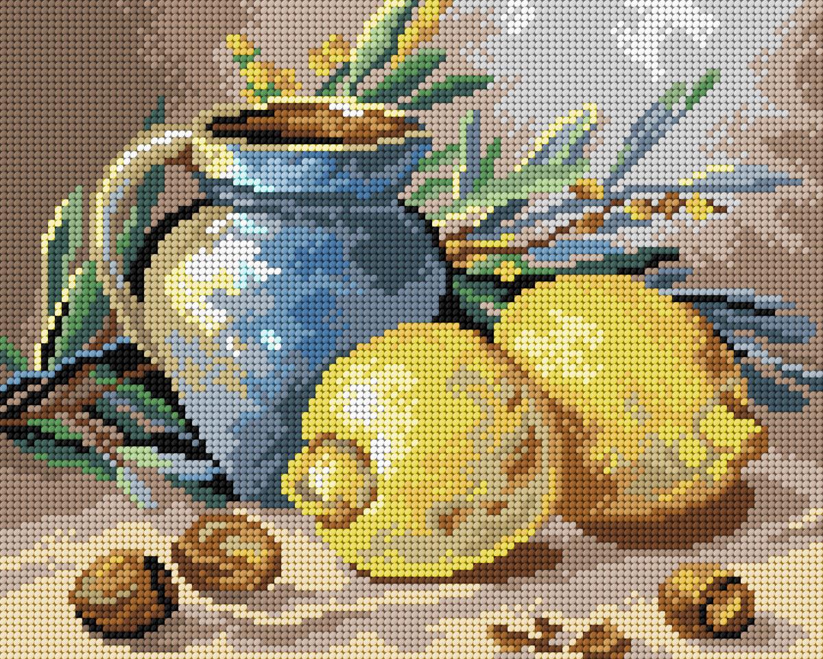 Still Life Pot Lemon 3485H Needlepoint canvas for halfstitch without ...