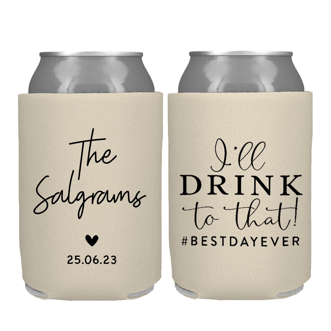 Personalized Wedding Can cooler, beer hugger, Stubby Cooler, engage ...