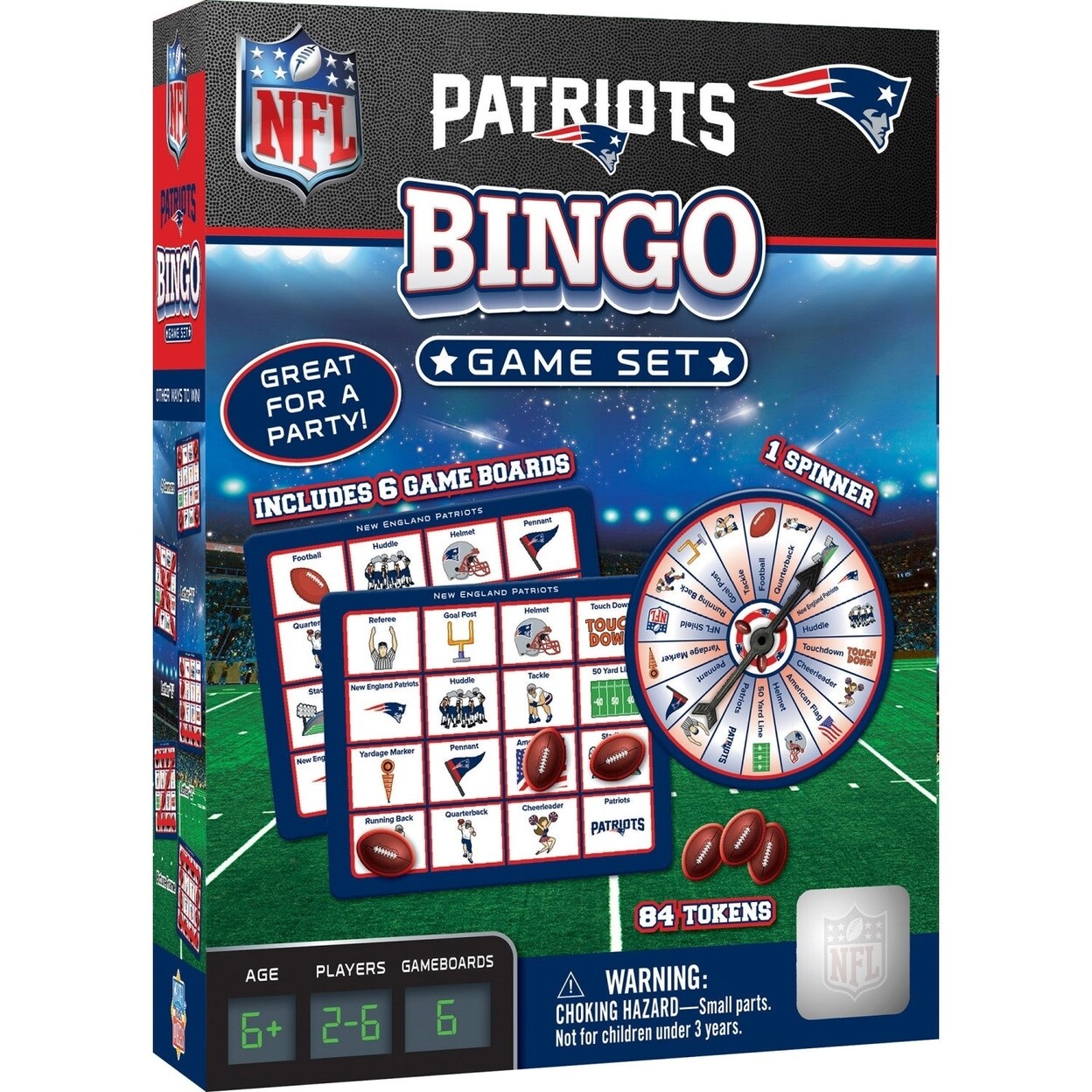 England Patriots Bingo Game Nfl Family Fun 6 Gameboards 84 Tokens Ages ...