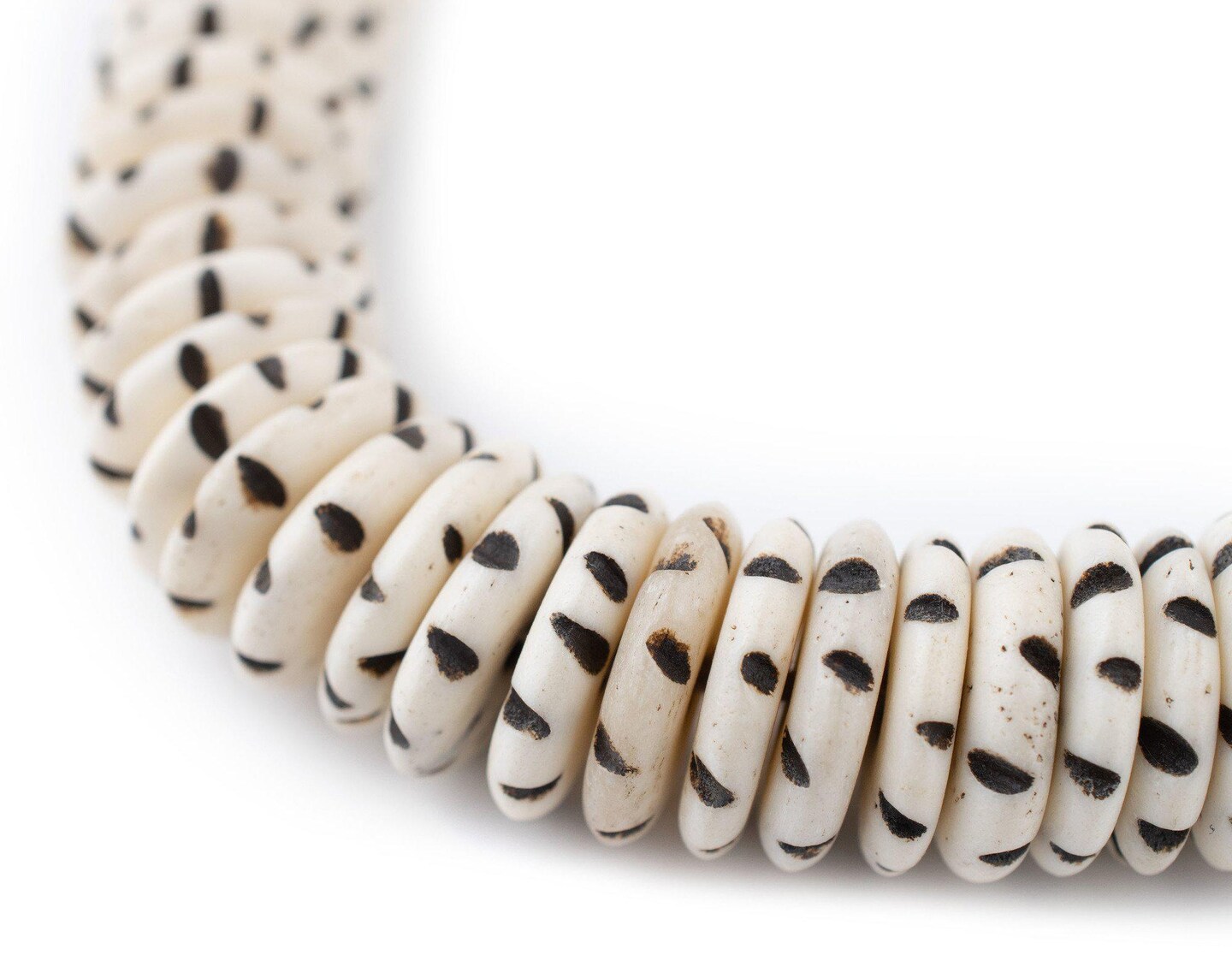 TheBeadChest White Carved Disk Bone Mala Beads 16mm Nepal Black and White Large Hole 16 Inch ...