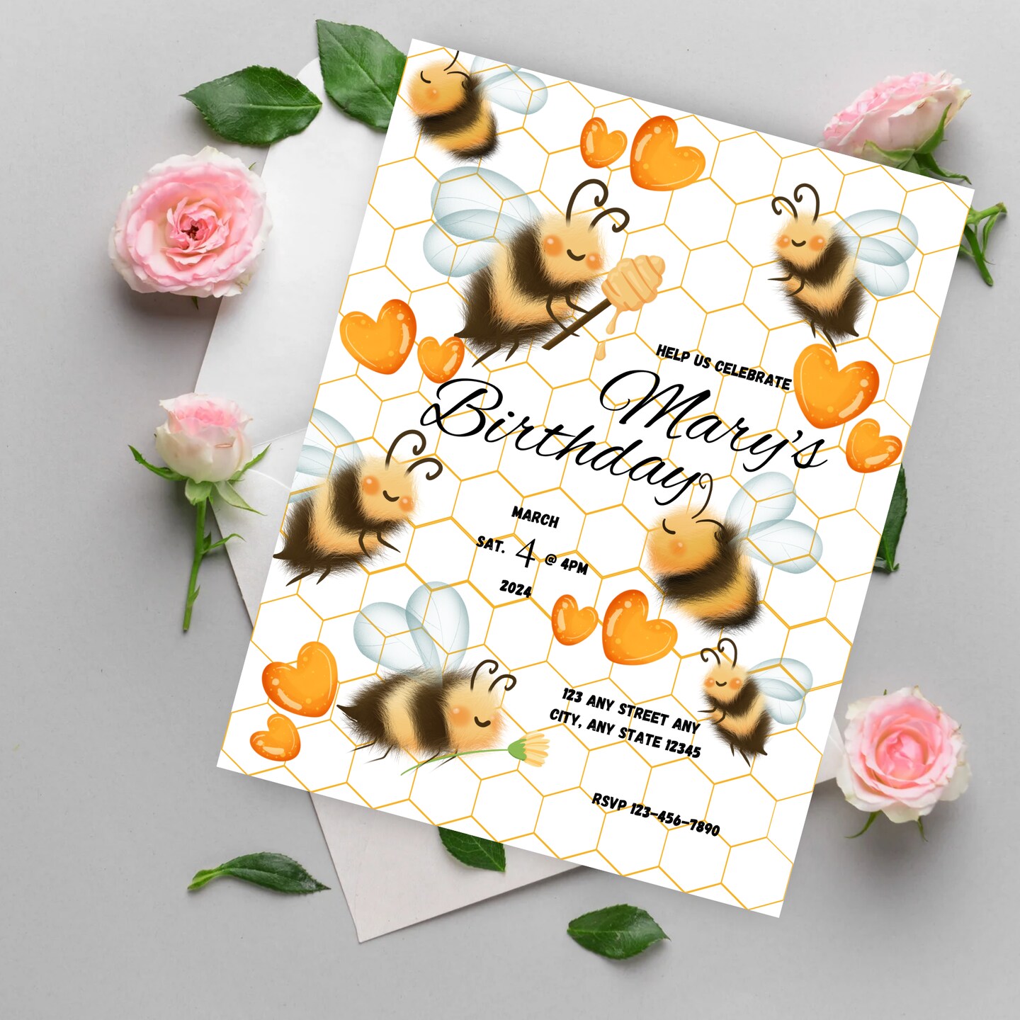 Bumble Bee Birthday Party Invitation, Personalized, Cute Invitation ...