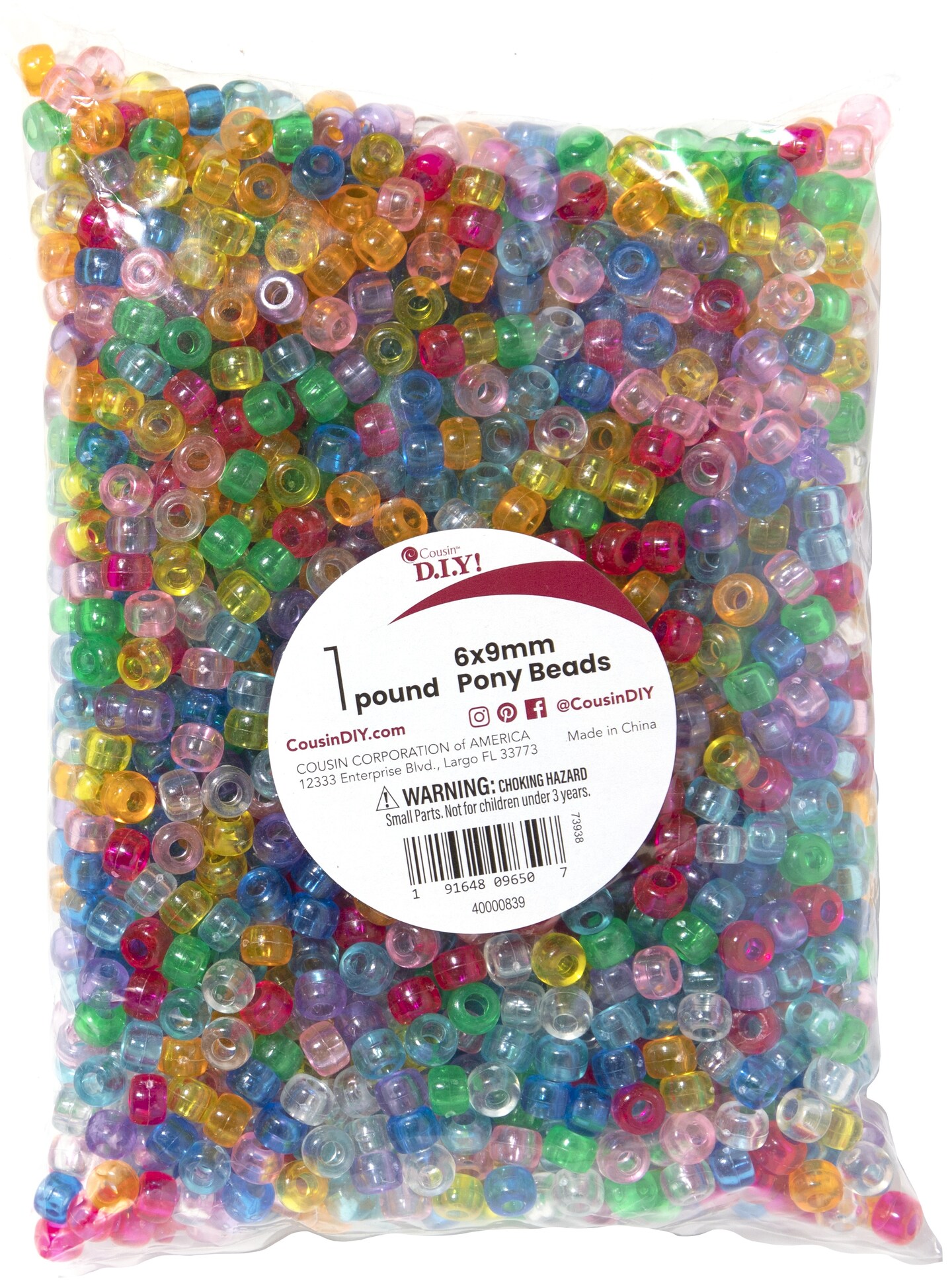 CousinDIY Pony Beads 6mmx9mm 1lb-Transparent Multicolor | Michaels