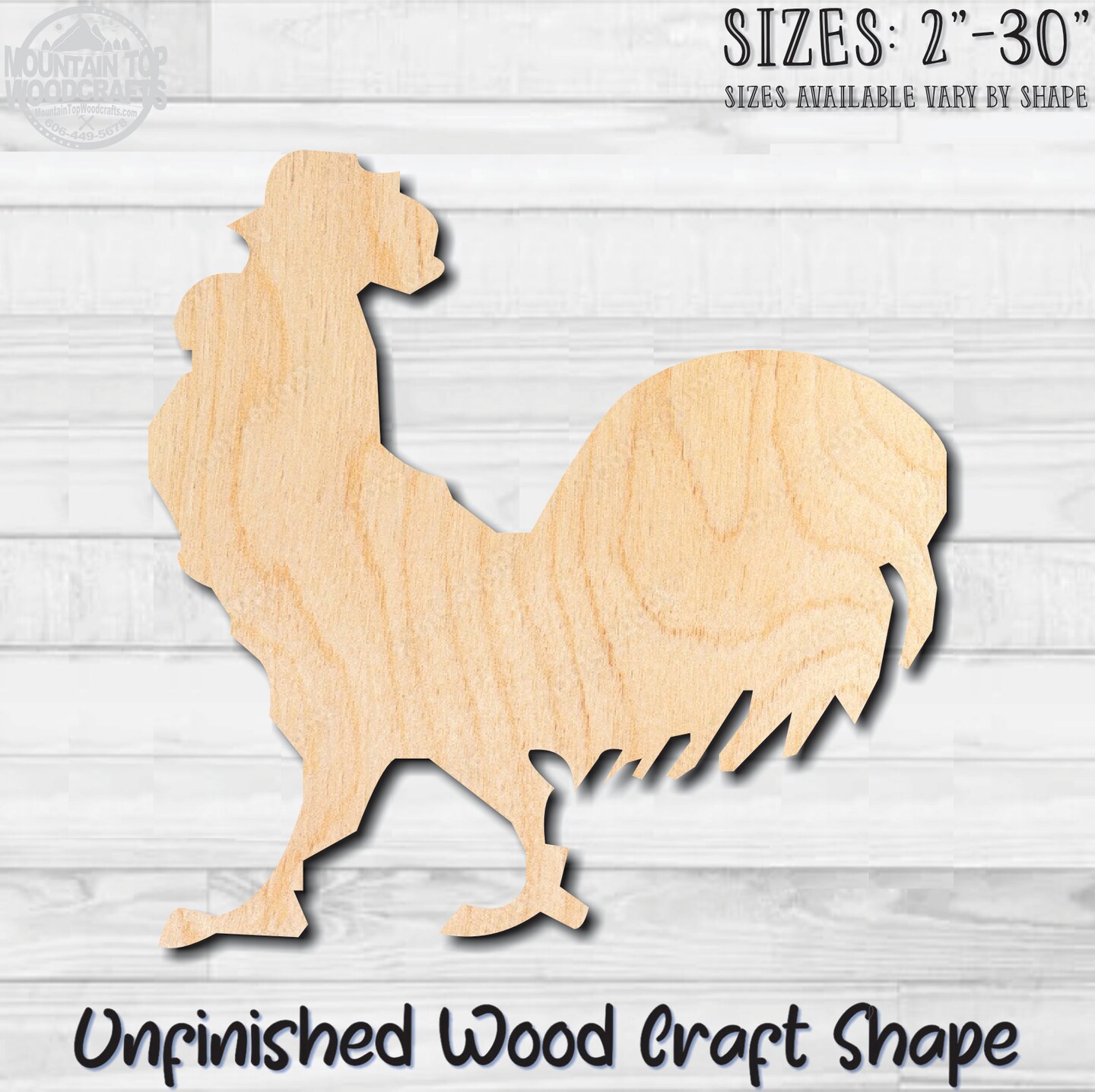 Rooster Chicken Unfinished Wood Shape Blank Laser Engraved Cut Out ...