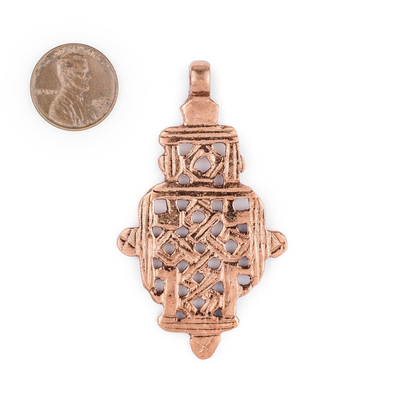 Copper Coptic Cross Pendant (63x36mm): Authentic Ethiopian East African ...