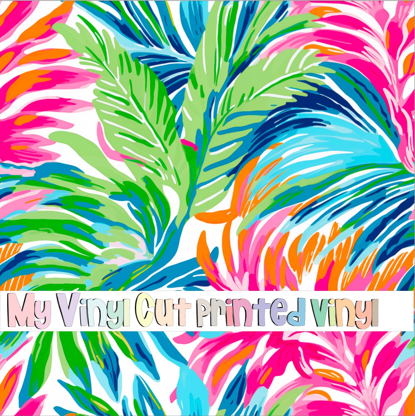 12 x 12 inch Sheet of Printed Vinyl or HTV in the Preppy Fronds H ...