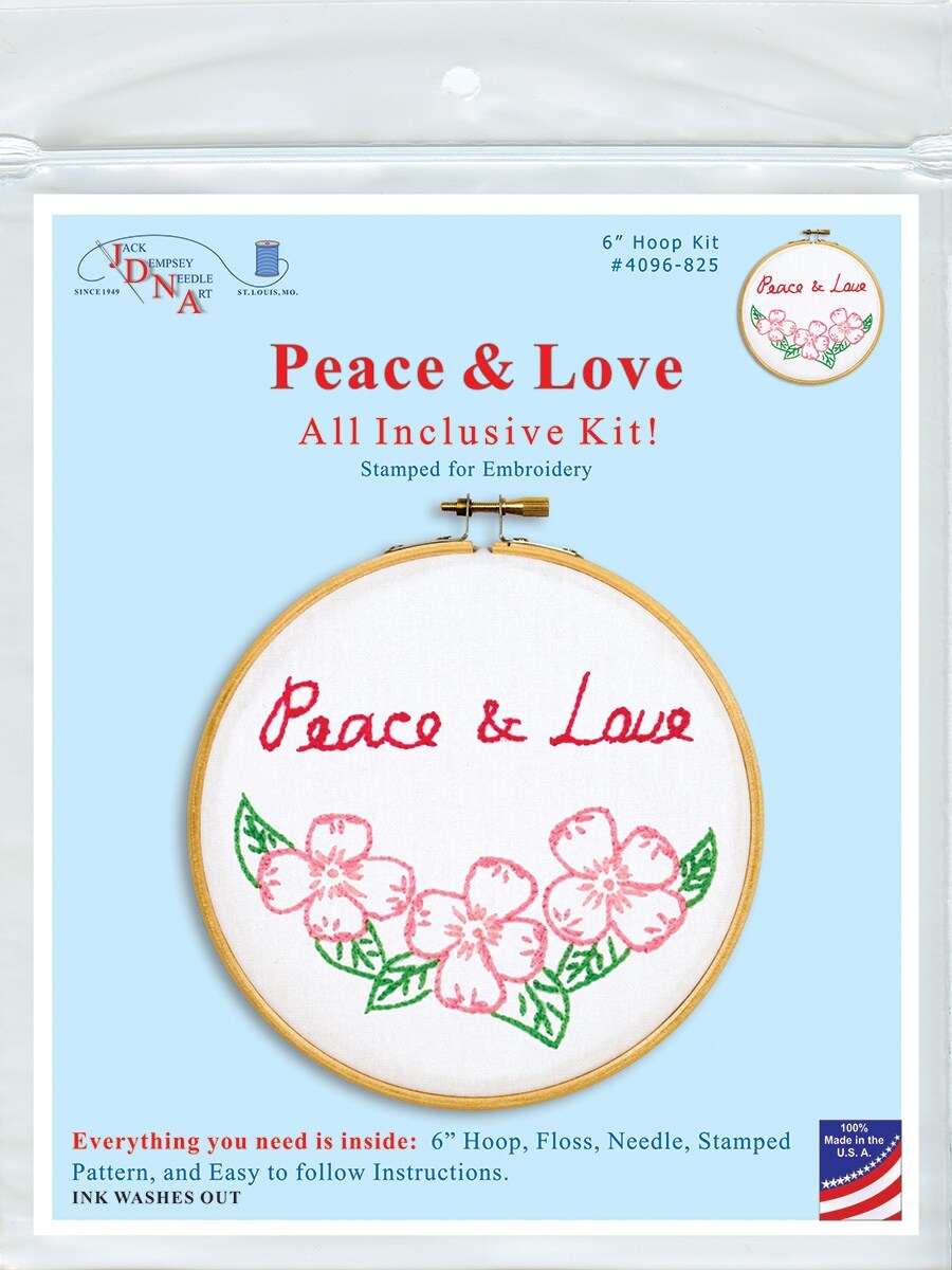 Jack Dempsey Stamped Hoop Kits 6"-Peace & Love | Michaels
