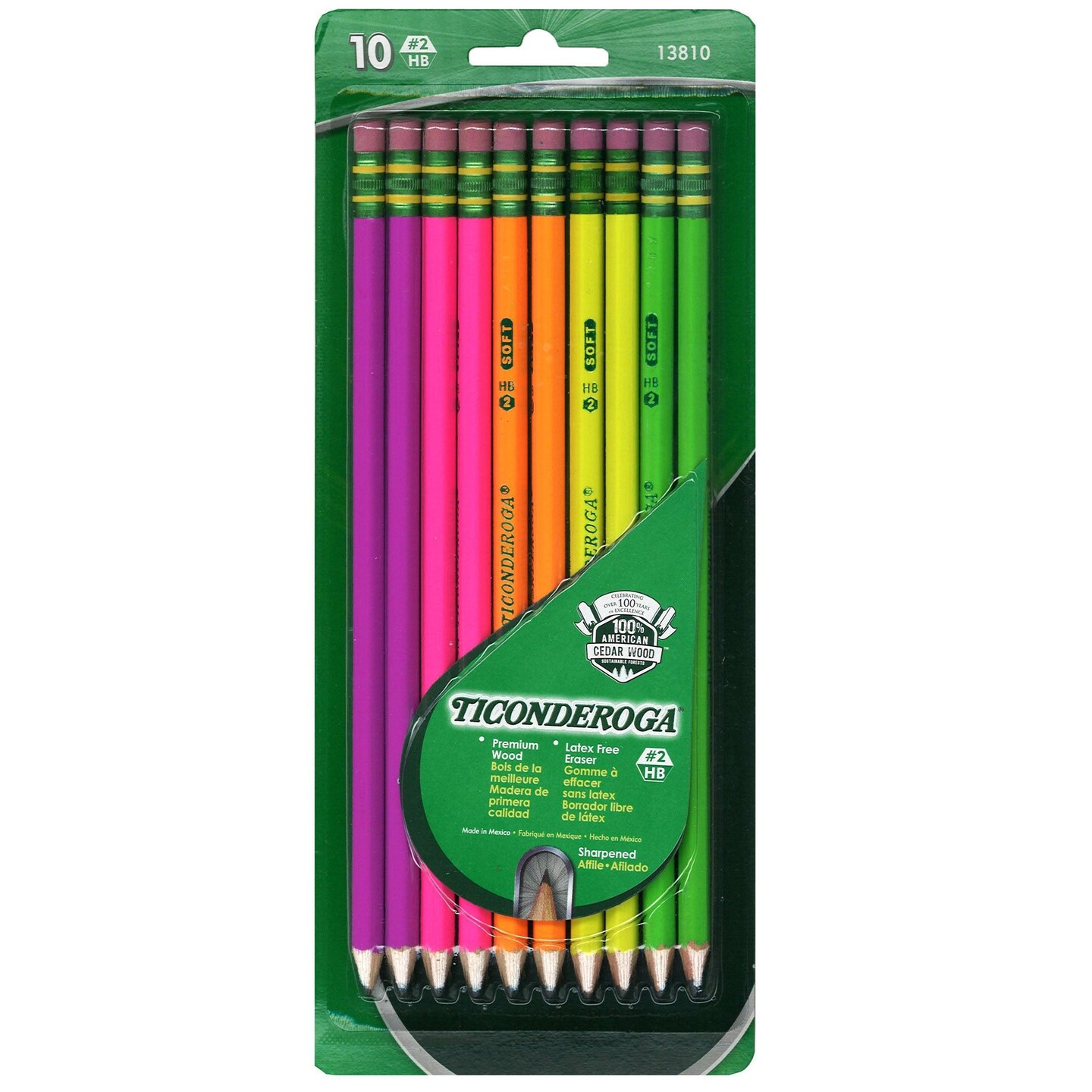 Premium Neon Wood No. 2 Pencils with Eraser, 10 Per Pack, 6 Packs ...