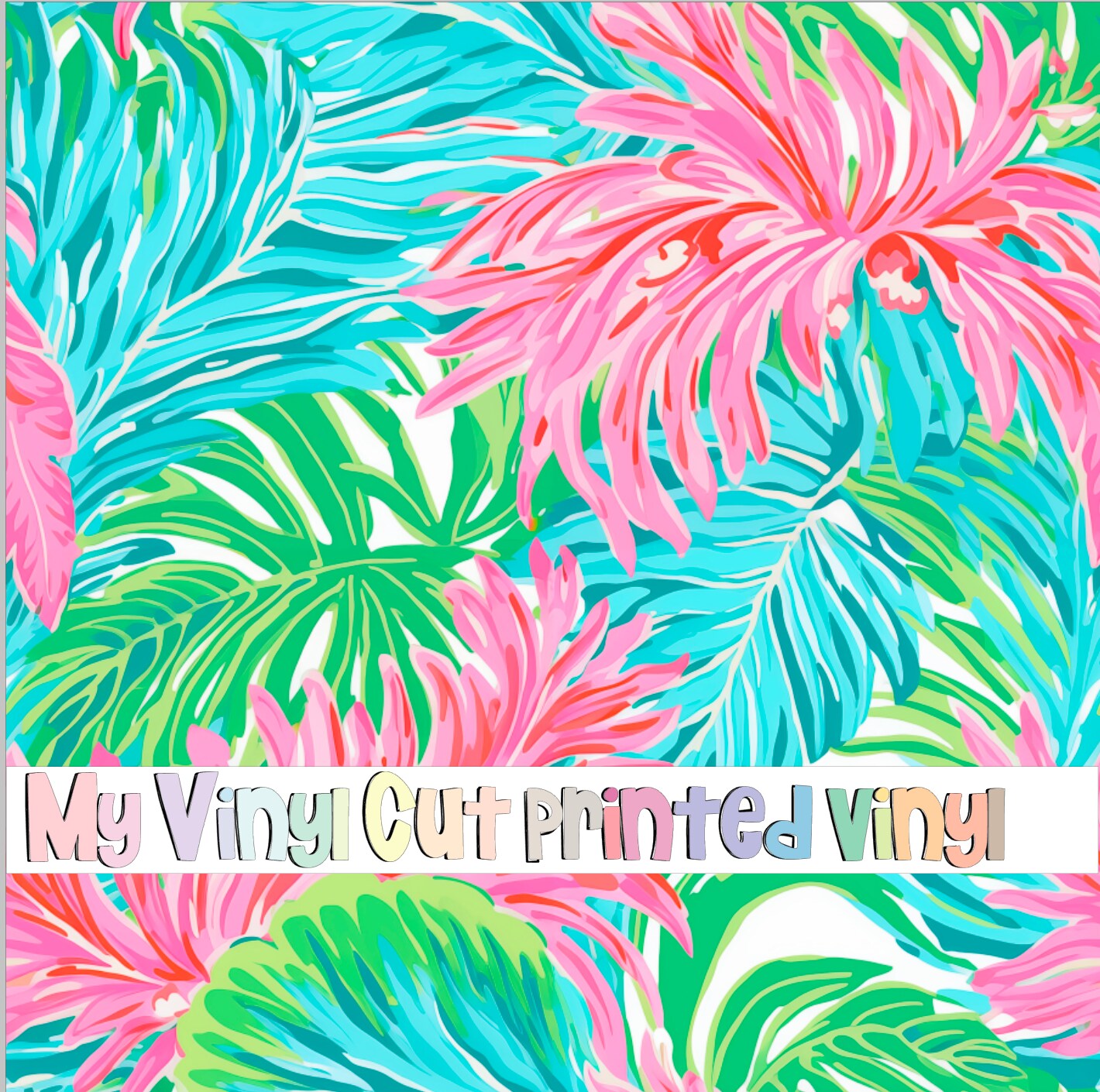 12 x 12 inch Sheet of Printed Vinyl or HTV in the Preppy Fronds K ...