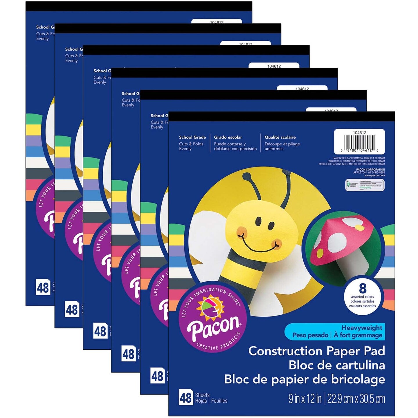 Heavyweight Construction Paper Pad, 8 Assorted Colors, 9" x 12", 48 ...
