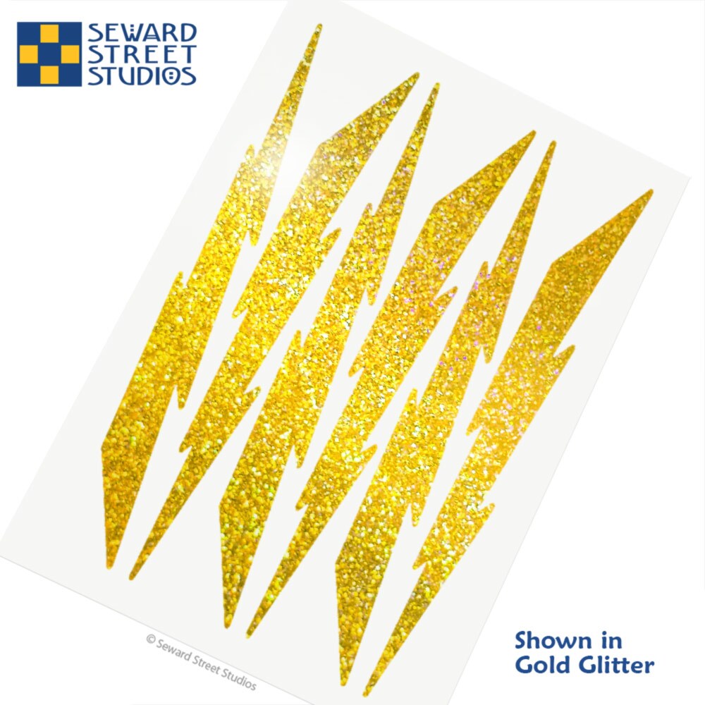 6 Gold Lightning Bolts Holographic Glitter Decal Set, Six Lightning ...