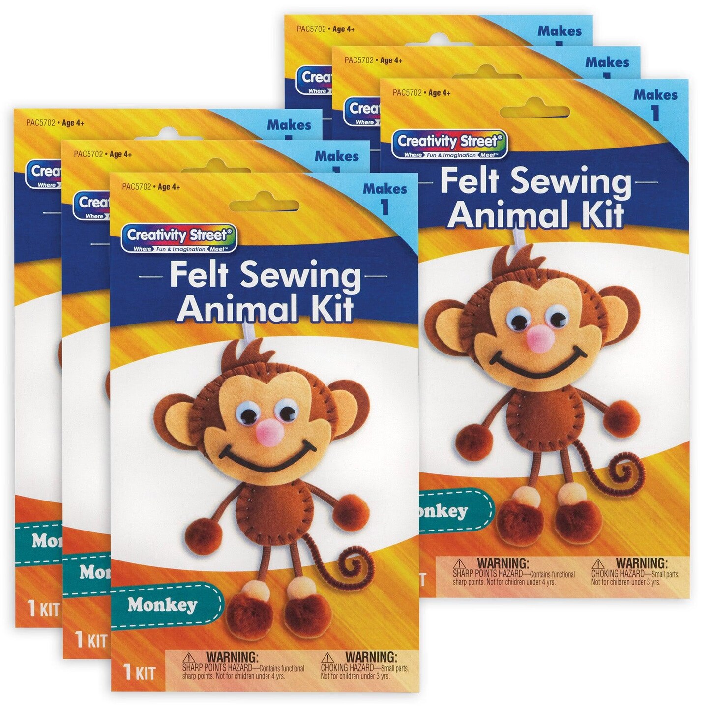 Felt Sewing Animal Kit, Monkey, 6.5" x 10.5" x 1", 6 Kits | Michaels