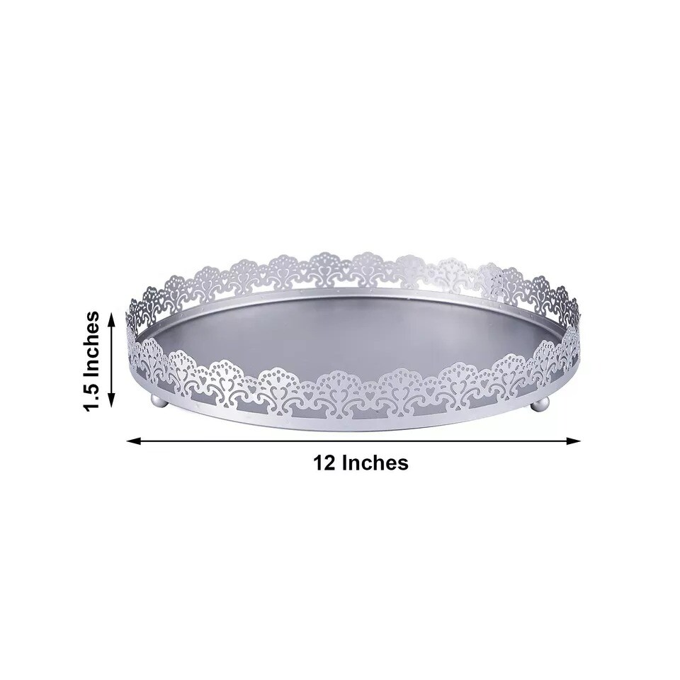 SILVER 12" Plastic Round SERVING TRAYS Embossed Rim | Michaels