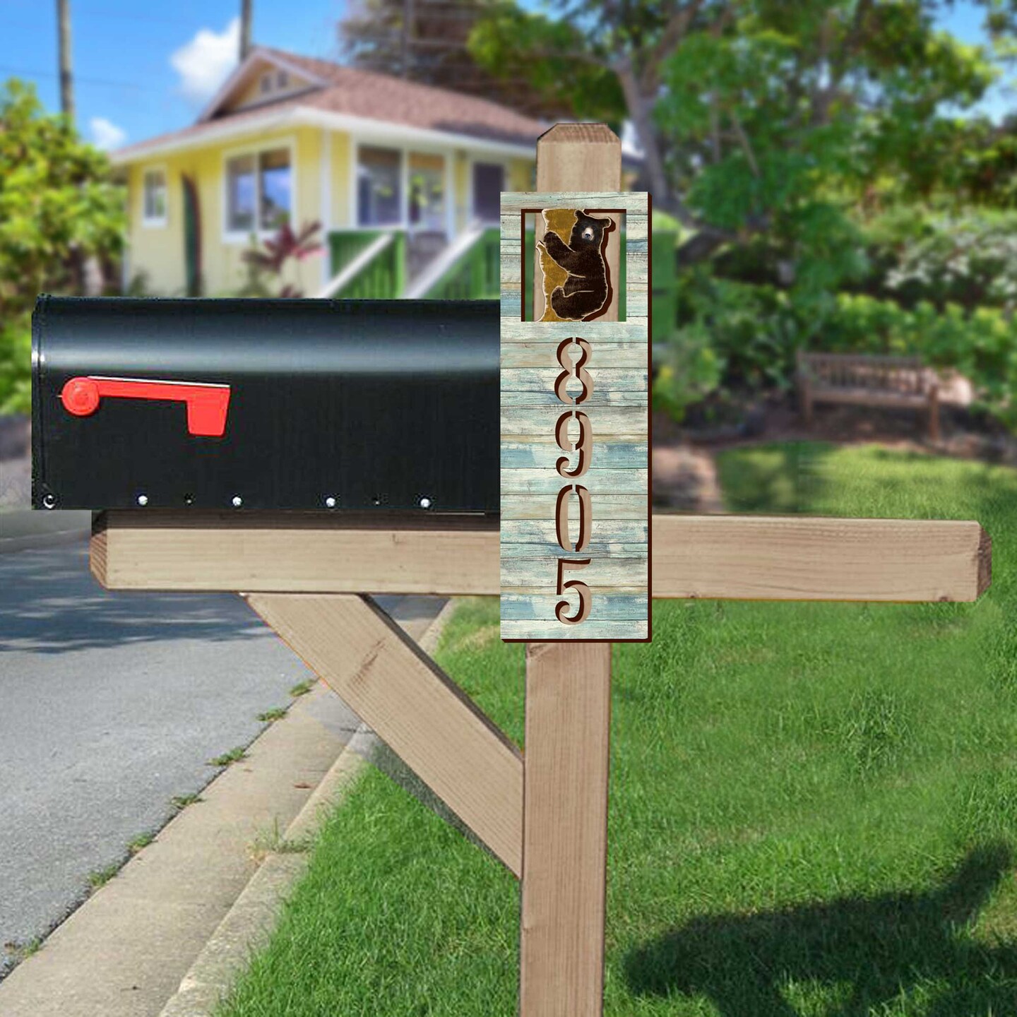 Bear Cub Wooden House Number Plaque - Address sign - Address Number ...