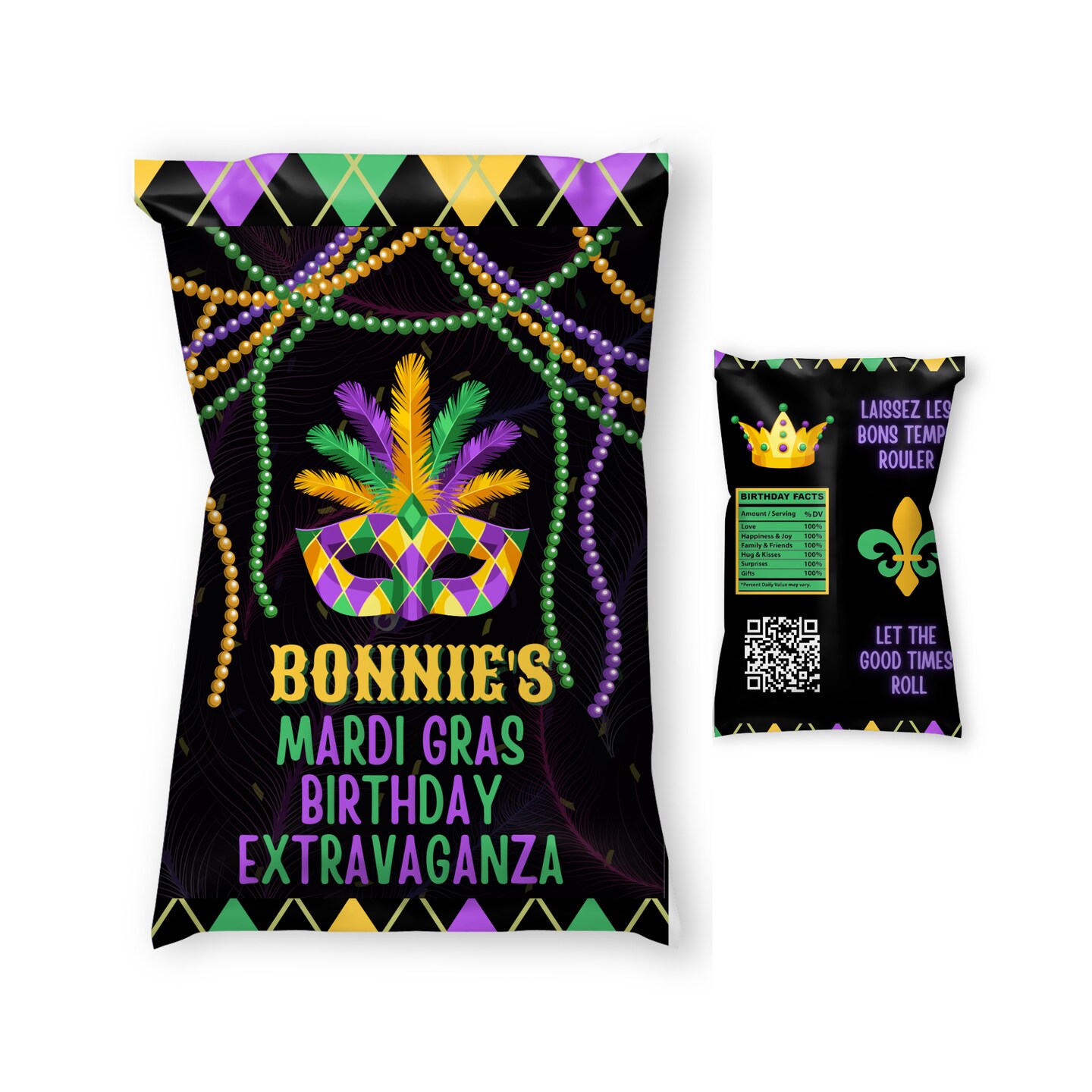 Personalized Chip Bag Labels, Custom Mardi Gras Party Supplies For ...
