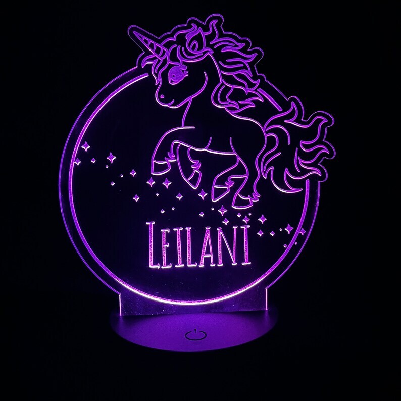 Unicorn LED lamp Night light name gift for teen light up engraved ...