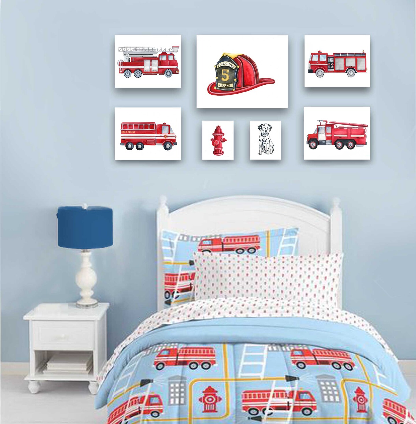 fire truck truck wall décor art prints for boy fireman nursery or ...