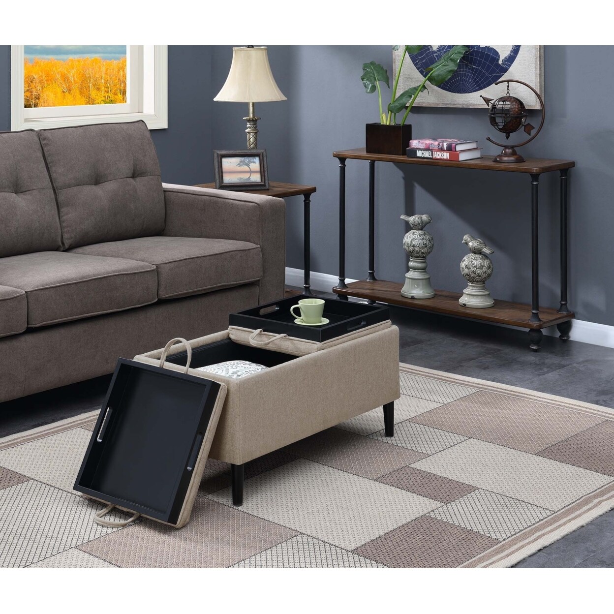 Convenience concepts storage ottoman with trays store