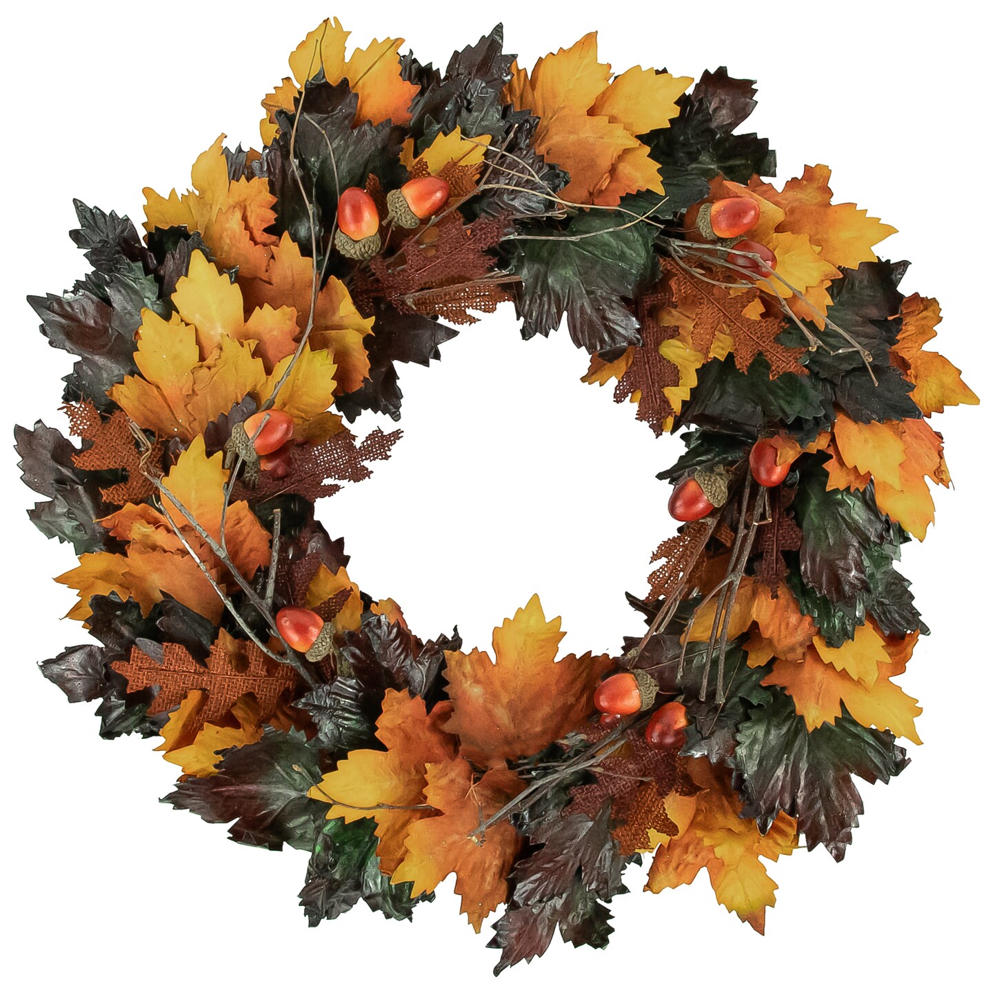 Northlight Brown and Green Autumn Harvest Artificial Leaves Wreath - 20 ...