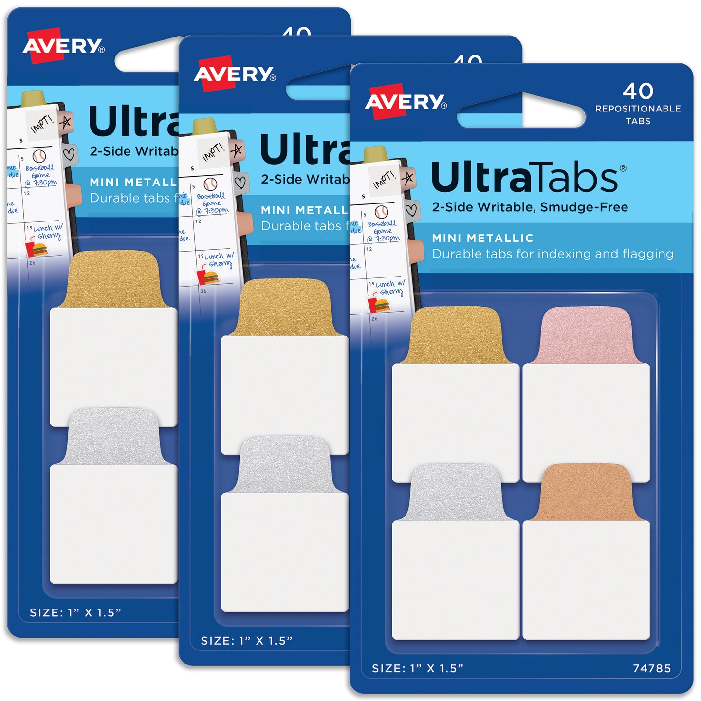 Avery Mini Ultra Tabs, 1" x 1.5", 2-Side Writable, Assorted Metallic ...