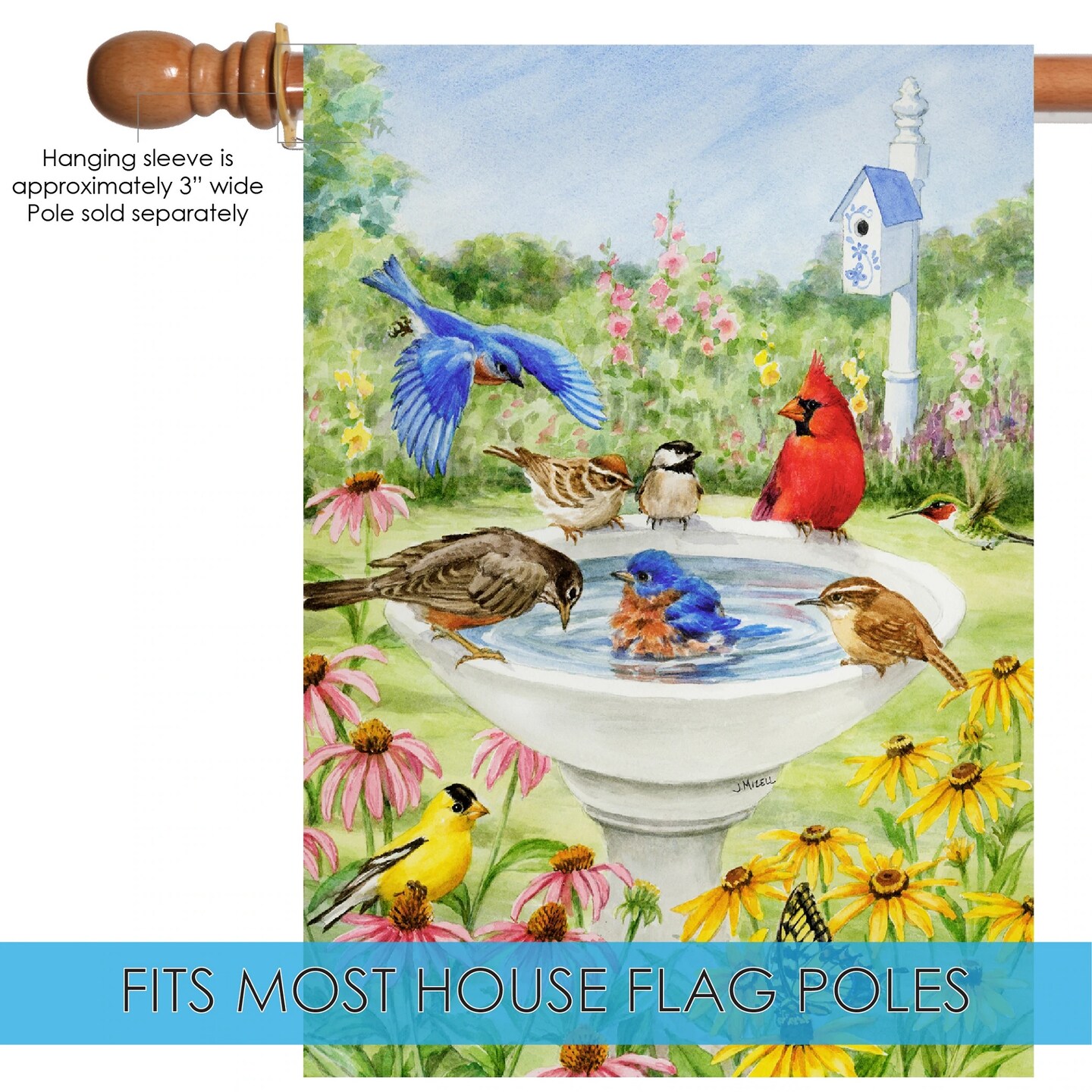 Toland Home Garden Group of Birds in the Fountain Outdoor House Flag 40 ...