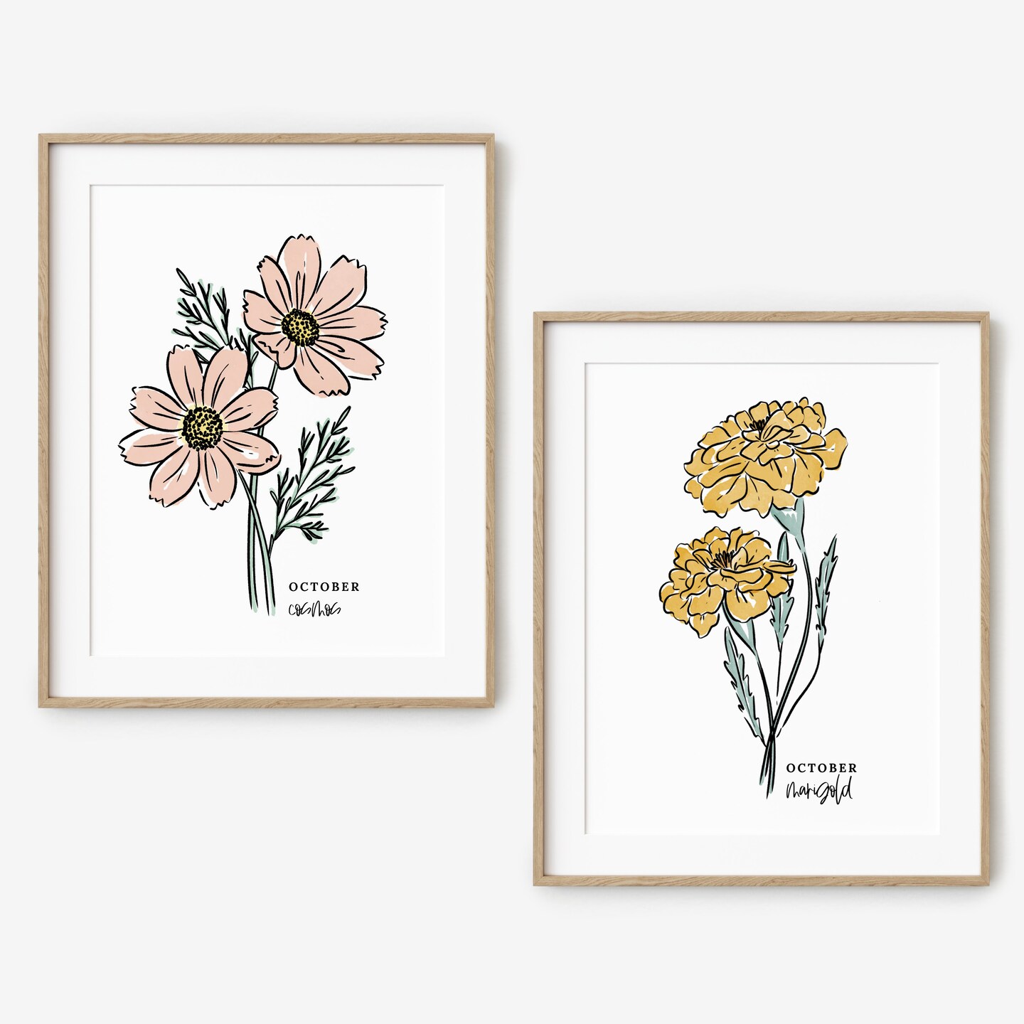 October Birth Flower Art Print | Cosmos Marigold Unframed Birthday ...