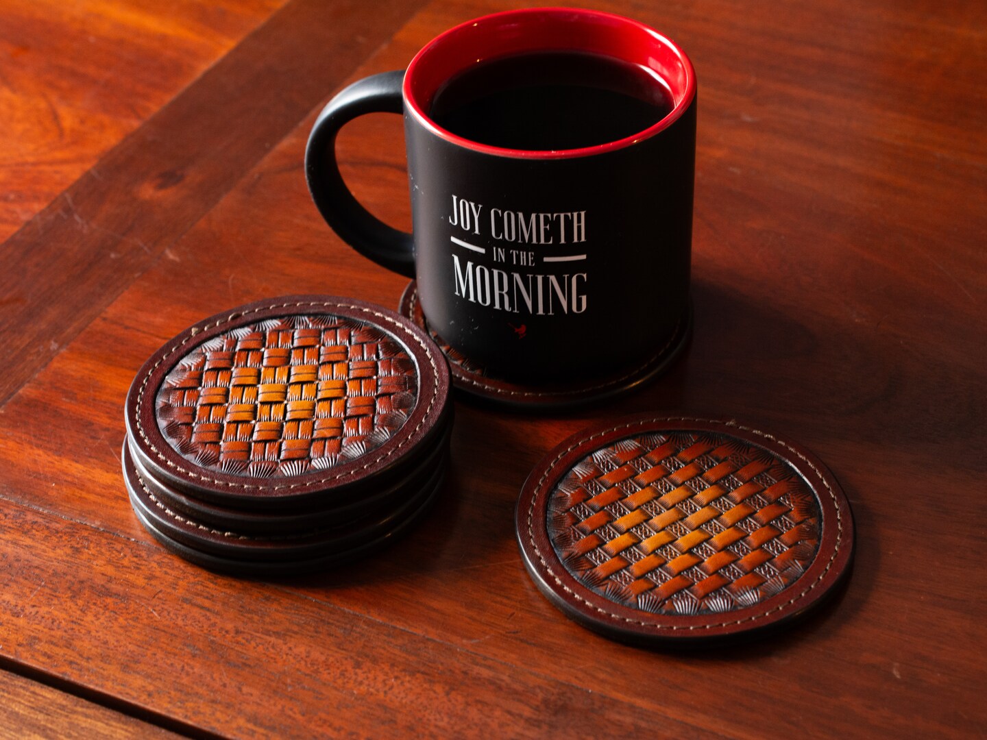 Set of 6 Coasters - Tooled Leather Sunburst | MakerPlace by Michaels