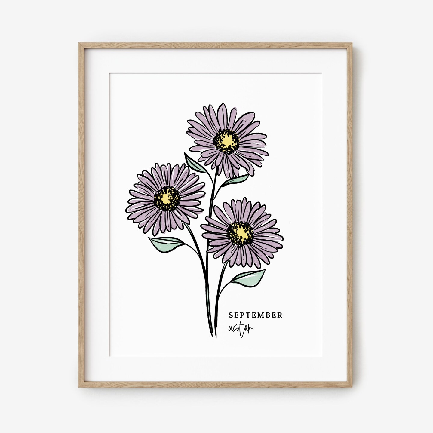 September Birth Flower Art Print | Aster Unframed Birthday Floral ...