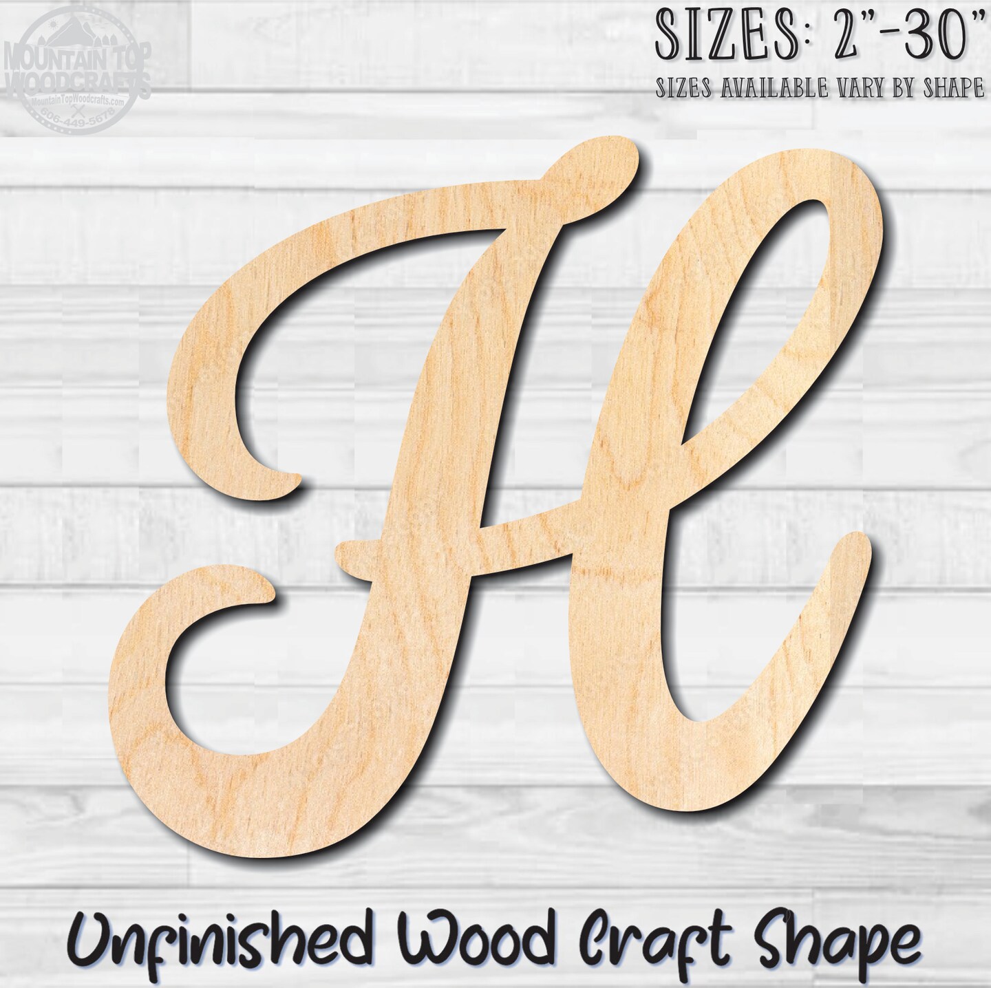 Script Letter H Fancy Unfinished Wood Shape Blank Laser Engraved Cutout ...