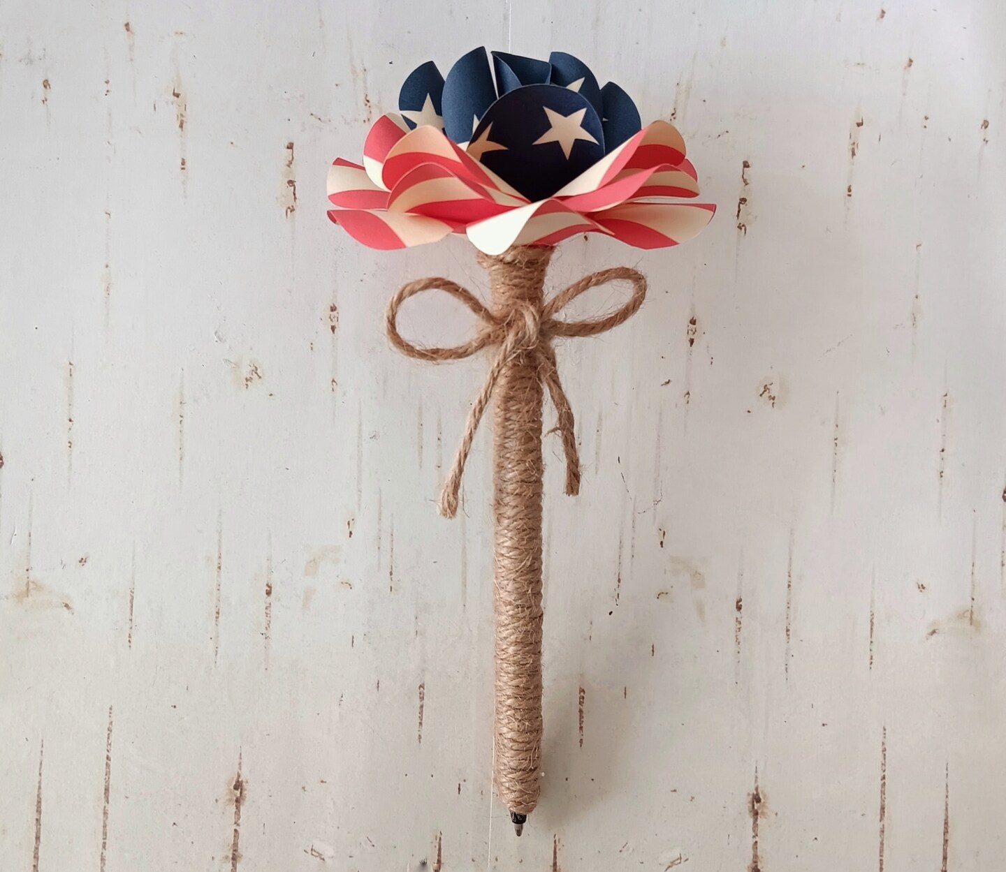 Americana Stars and Stripes Paper Rose Topped Twine Wrapped Pen or ...
