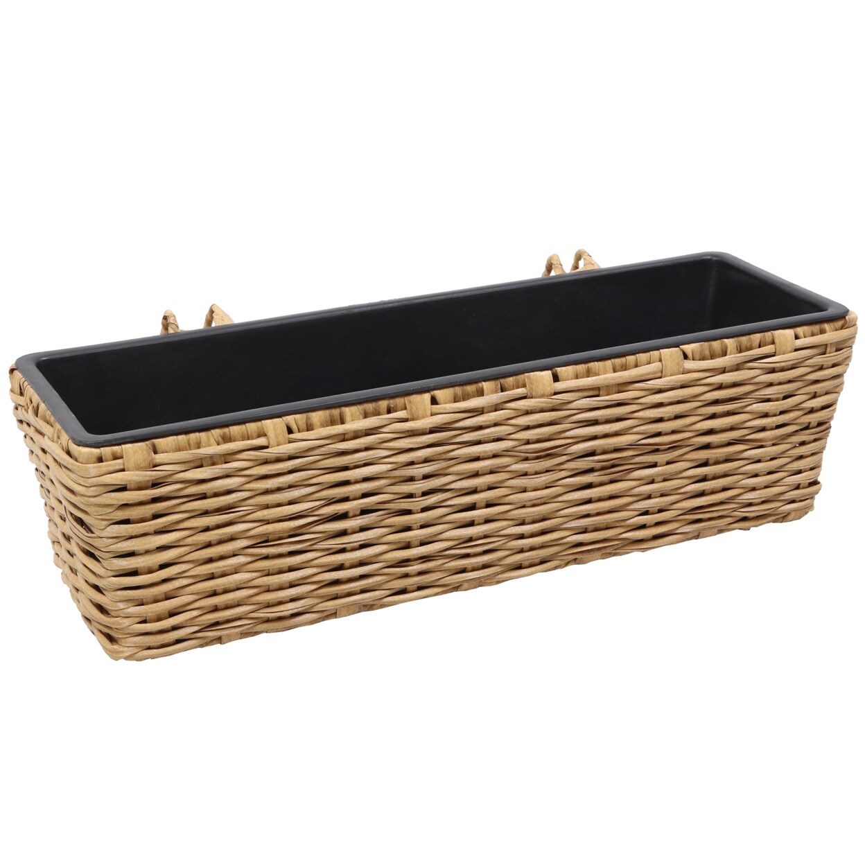 Sunnydaze Polyrattan Rectangle Hanging Rail Planter with Liner - Brown ...