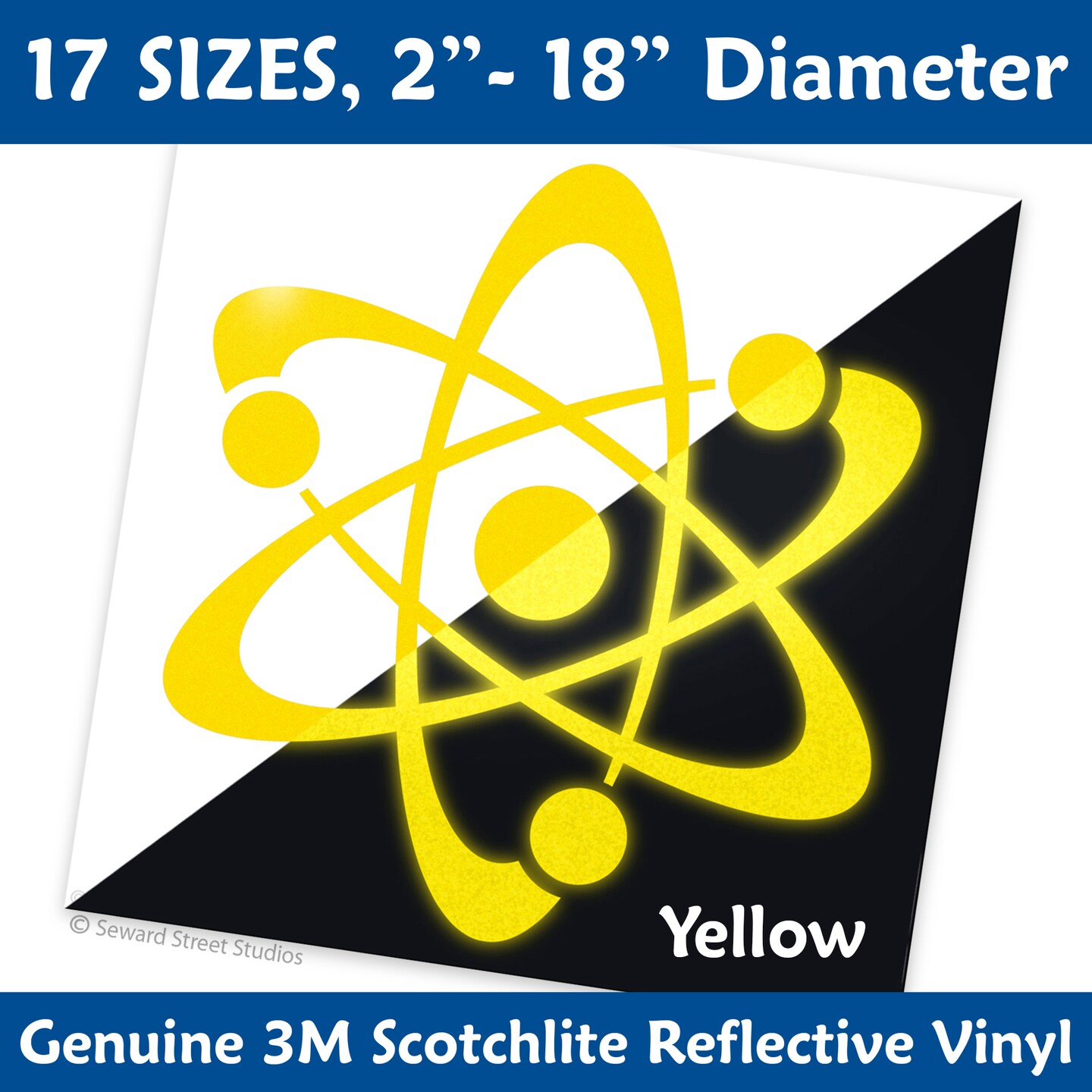 Yellow Atom Symbol Reflective Decal, Atomic Motorcycle Helmet Reflector ...