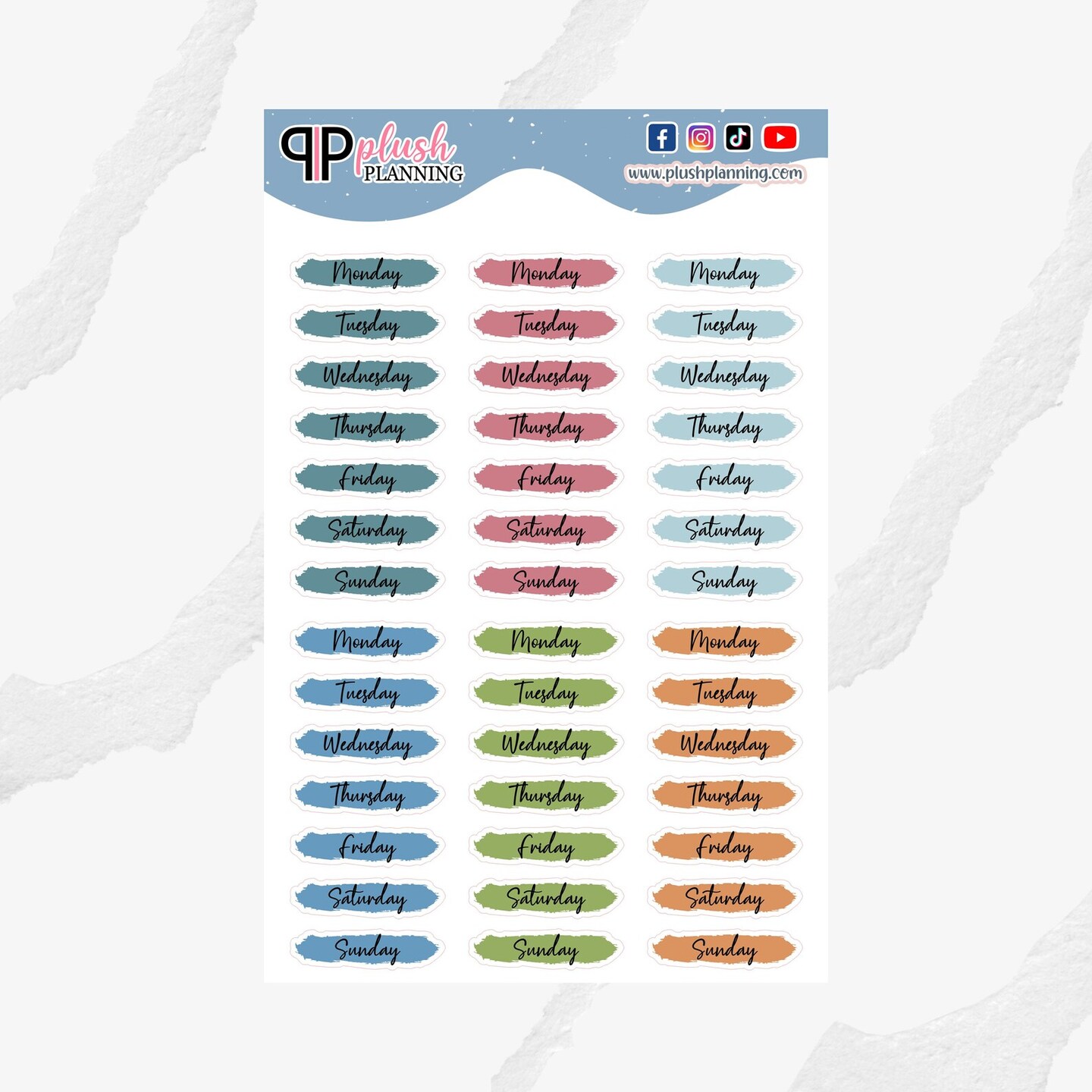 Days of the Week Daily Brush Strokes Headers Planner Stickers, EC ...