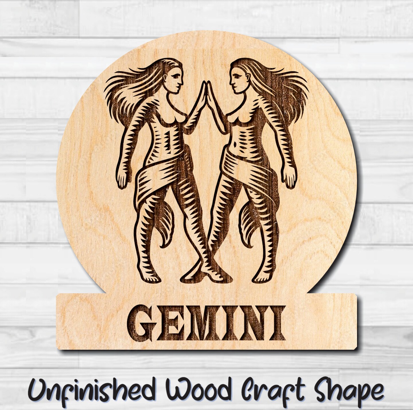 Gemini Zodiac Sign Unfinished Wood Shape Blank Laser Engraved Cutout ...