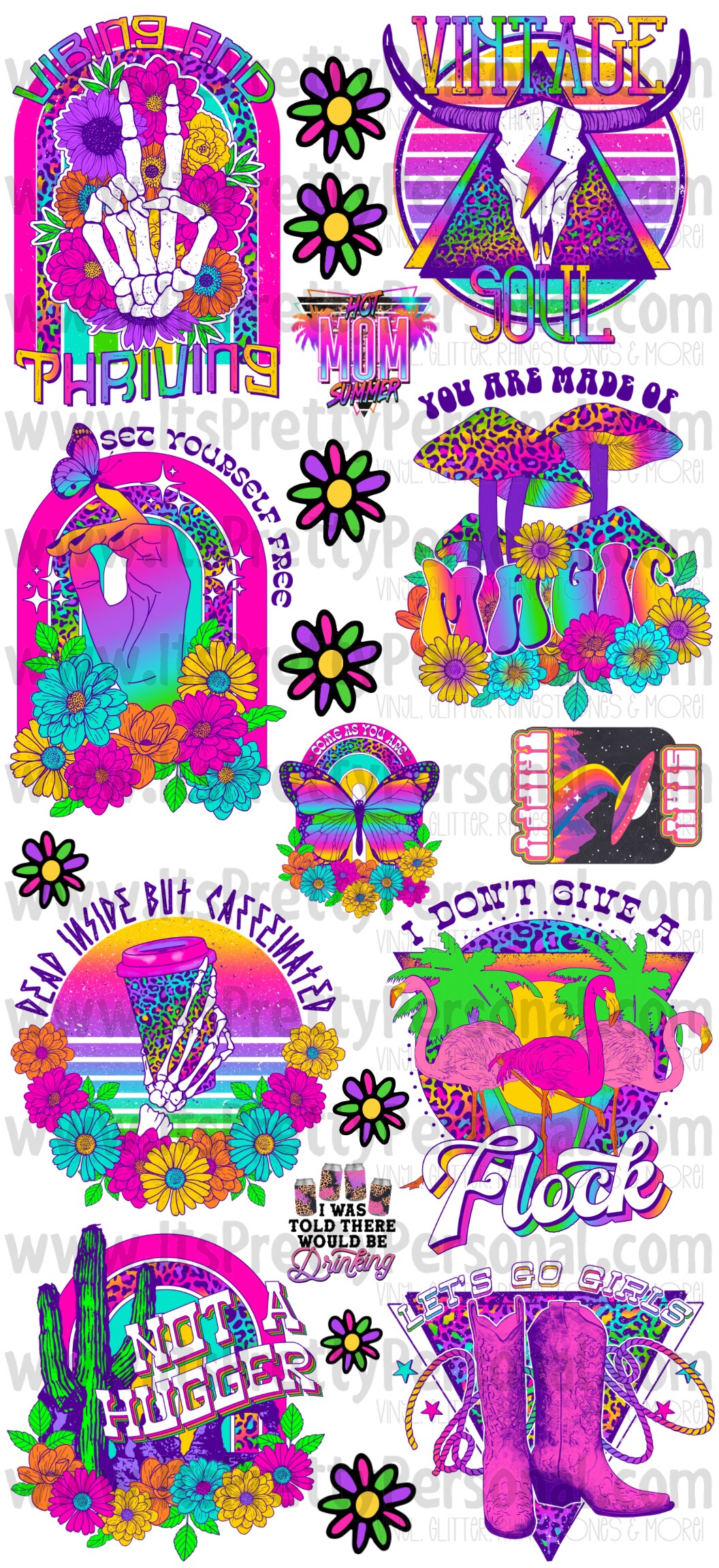 DESIGN #17- Neon Thrive DTF Gang Sheet 22"x48" (Fabric Transfers ...