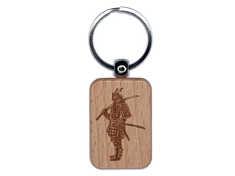 Samurai Bushido Ronin with Katana Engraved Wood Rectangle Keychain Tag ...