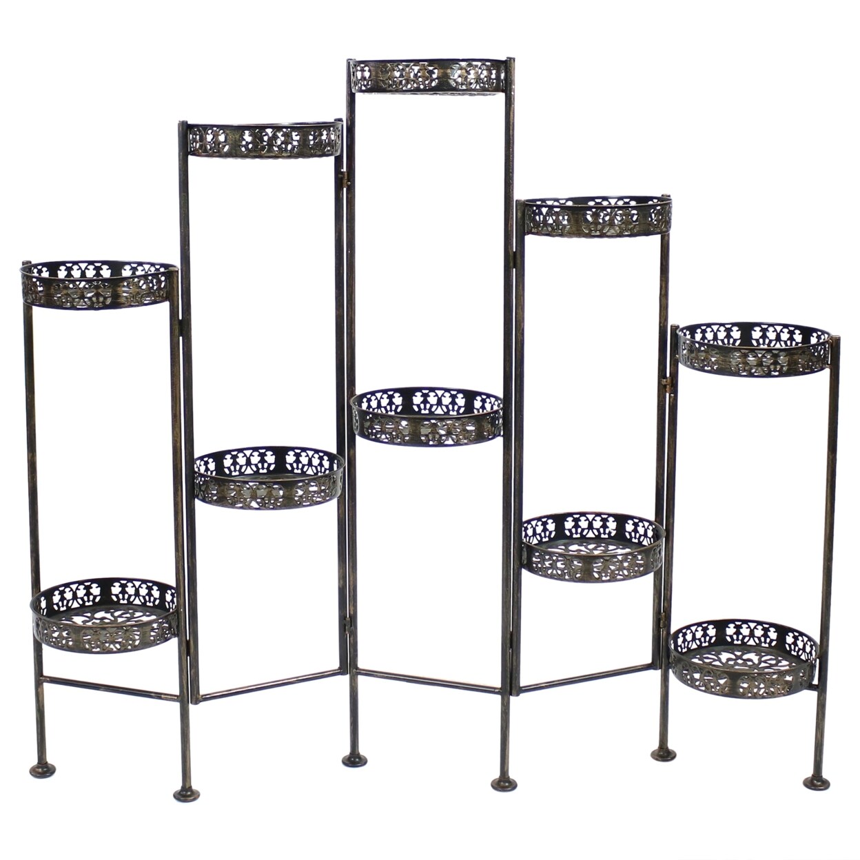 Sunnydaze Bronze Steel 10-Tier Staggered Folding Plant Stand - 46.5 in ...