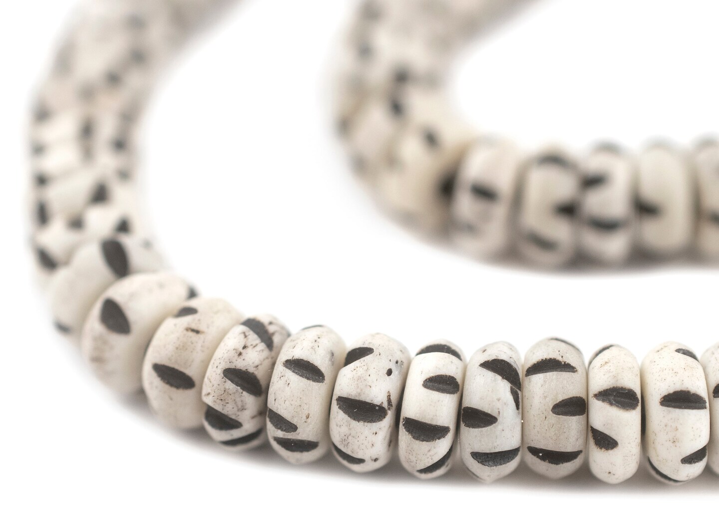 TheBeadChest White Carved Disk Bone Beads 8mm Nepal Black and White Large Hole 15-16 Inch Strand ...