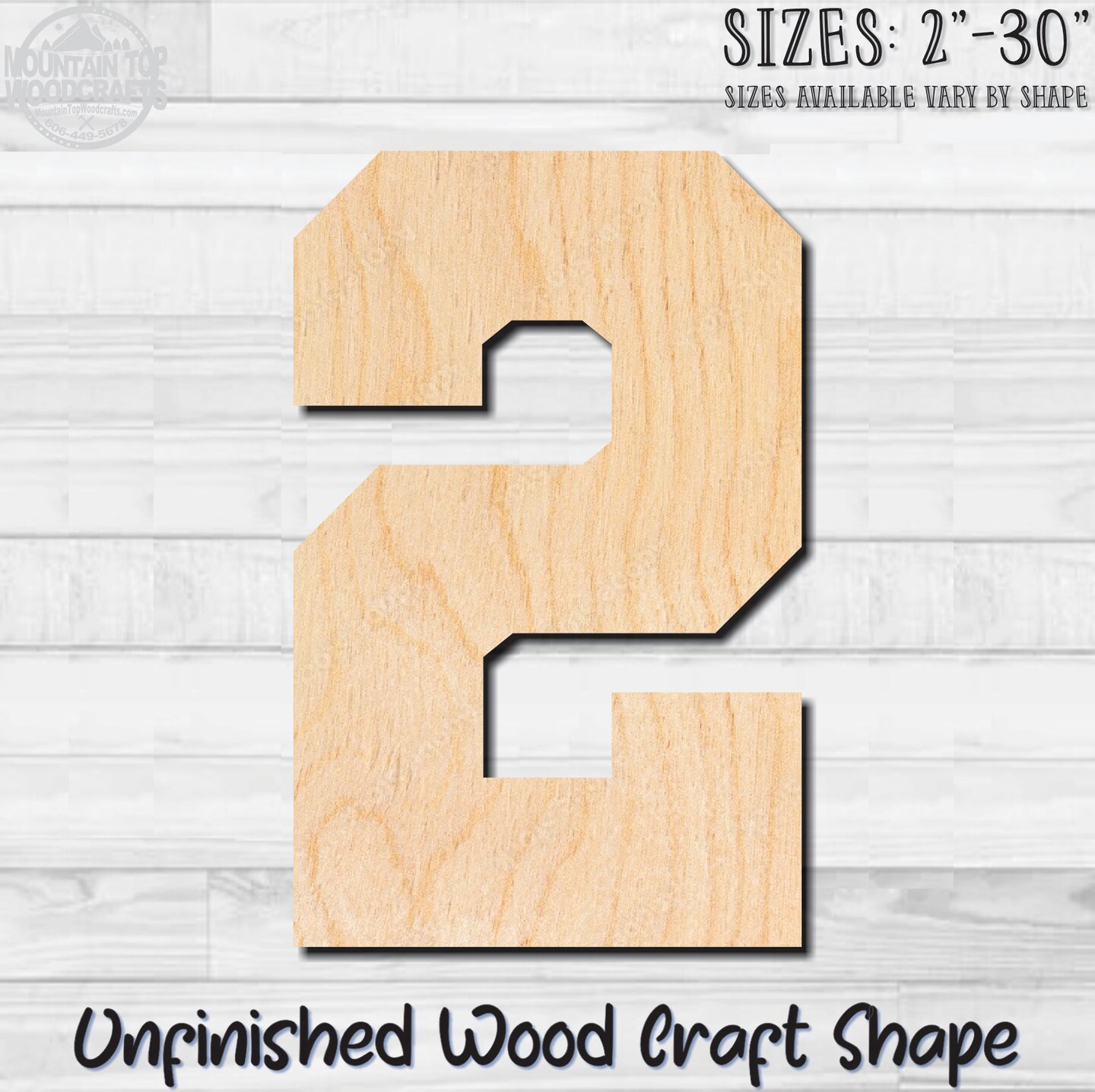 Varsity Number 2 Sports Unfinished Wood Shape Blank Laser Engraved ...