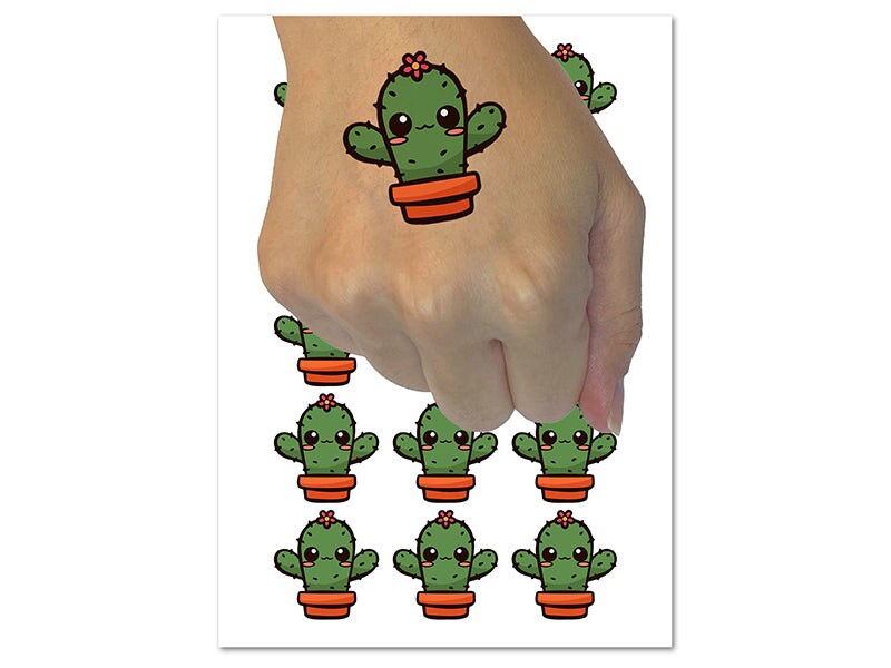 Adorable Kawaii Chibi Cactus in Pot Succulent Temporary Tattoo Water ...