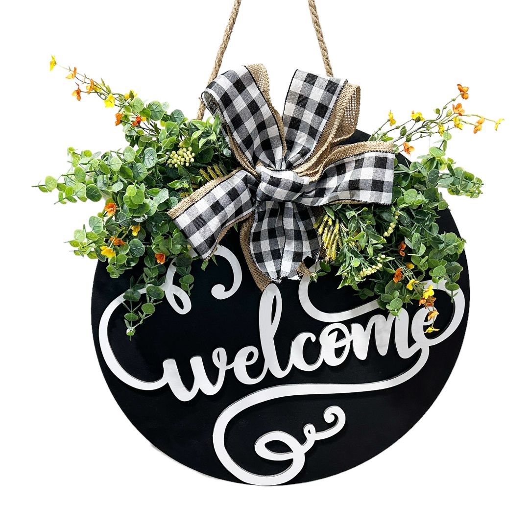 3D Layered Wood 16 inch Front Door Wreath Welcome Sign Modern Welcome ...