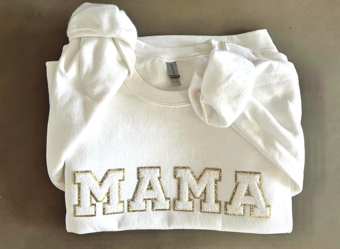 MAMA Sweatshirt Glitter Patch MAMA Sweatshirt Varsity Letter Patch ...
