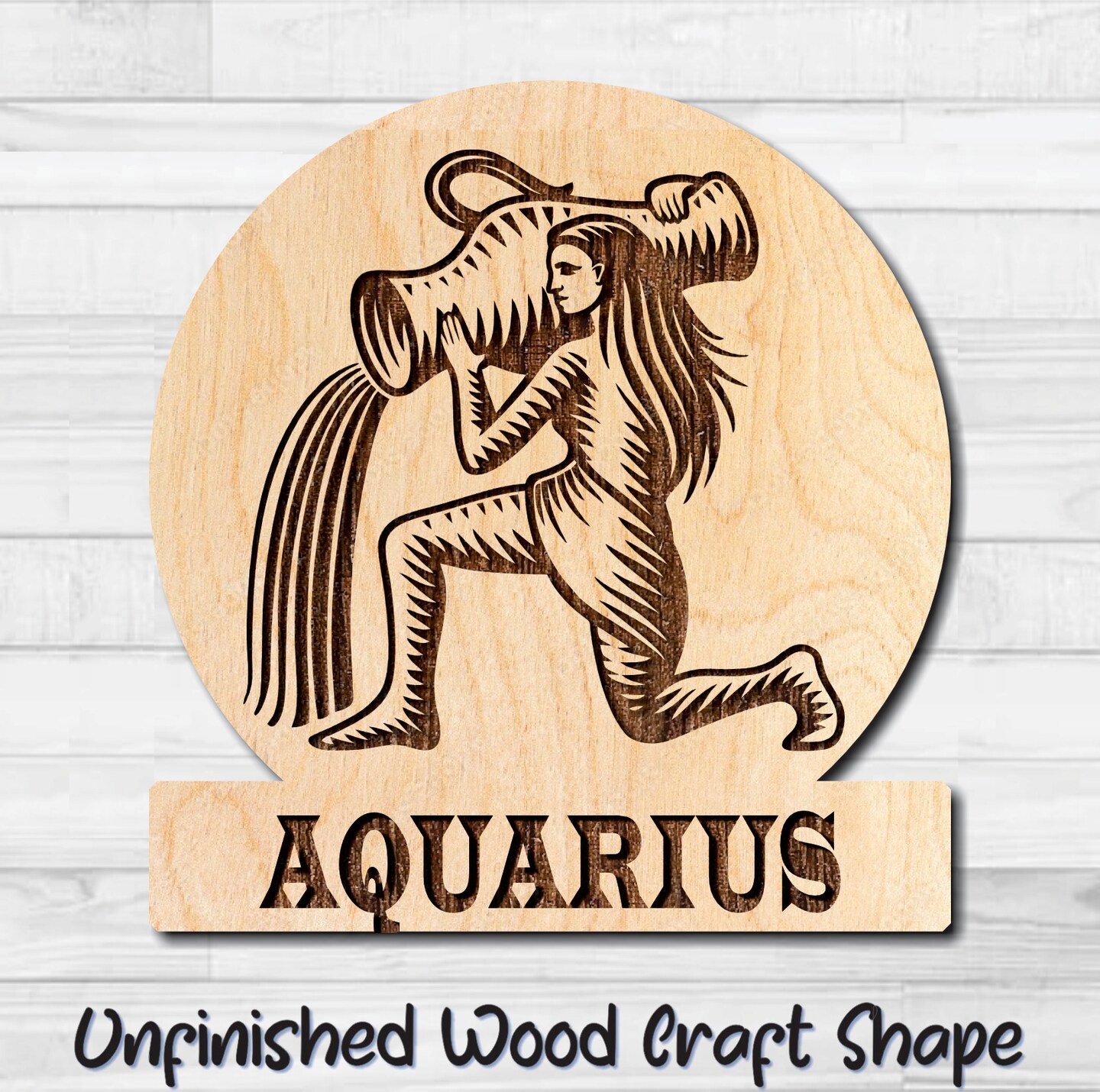 Aquarius Zodiac Sign Unfinished Wood Shape Blank Laser Engraved Cutout ...