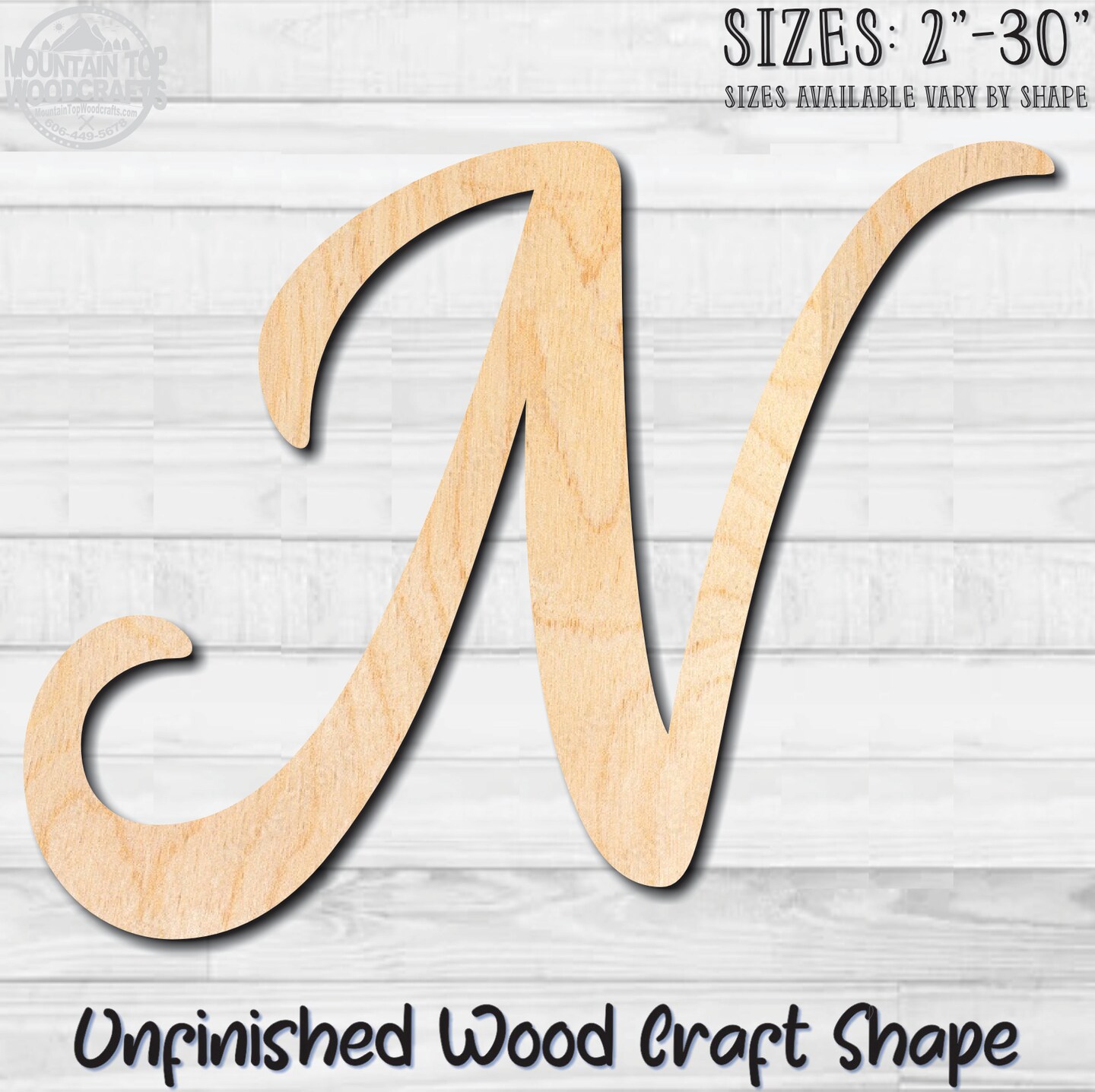 Script Letter N Fancy Unfinished Wood Shape Blank Laser Engraved Cutout ...