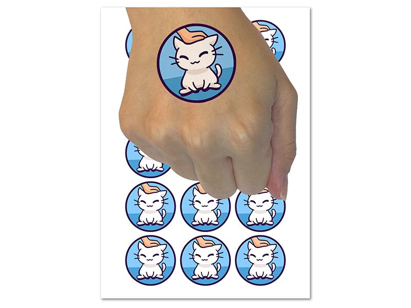 Satisfied Cat Kitty Headpat Temporary Tattoo Water Resistant Fake Body ...