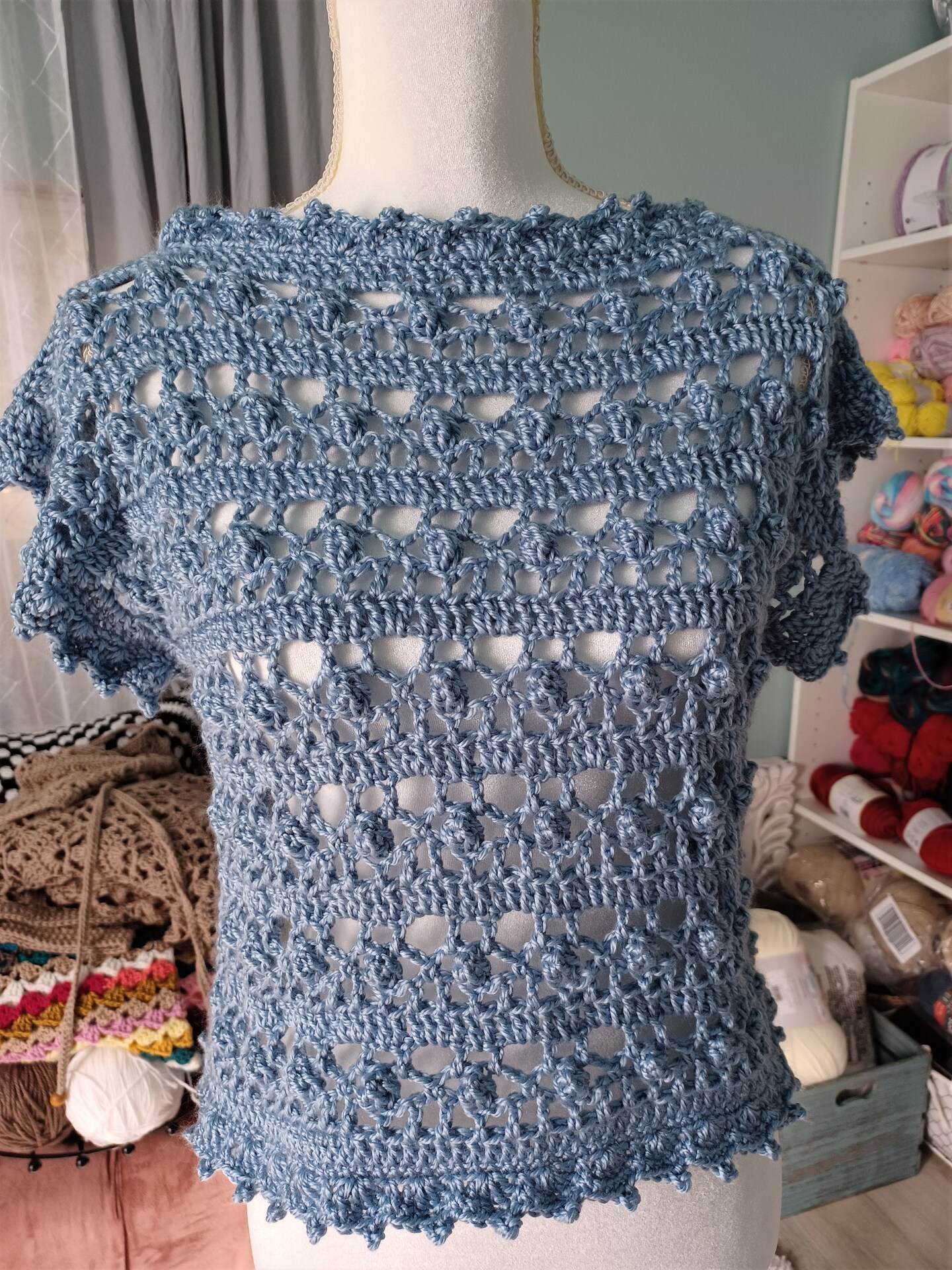 HANDMADE - LIGHT BLUE BERRY MESH LACE TOP | MakerPlace by Michaels