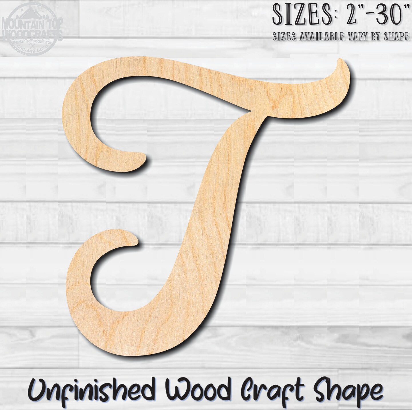 Script Letter T Fancy Unfinished Wood Shape Blank Laser Engraved Cutout ...