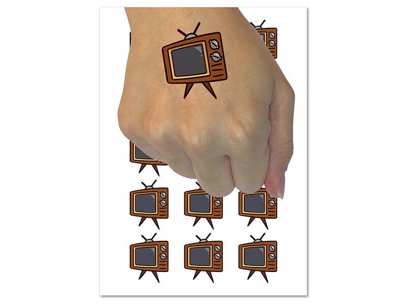 Retro TV Television Temporary Tattoo Water Resistant Fake Body Art Set ...