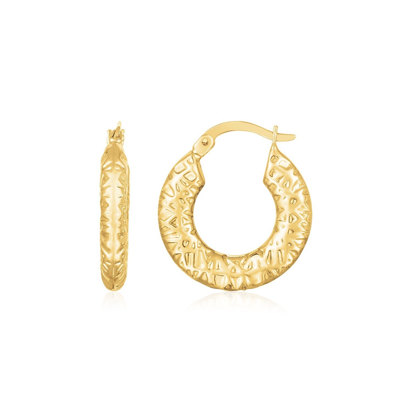 14K Yellow Gold Puffed Textured Hoops | Michaels