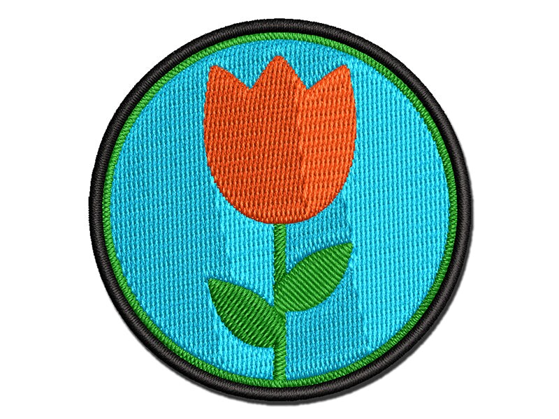 Tulip Flower in Circle Multi-Color Embroidered Iron-On or Hook & Loop ...