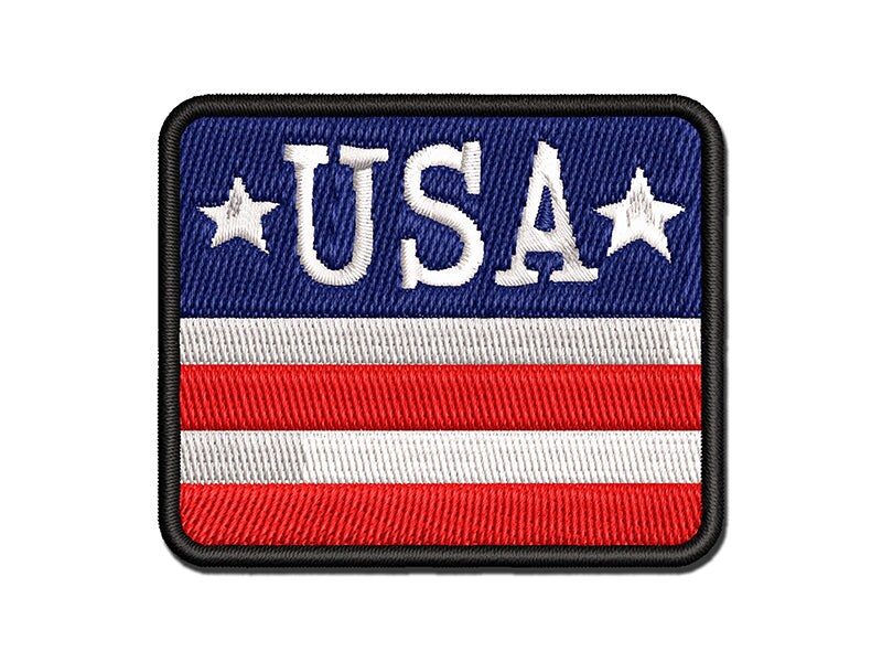 USA with Stars Patriotic Fun Text Multi-Color Embroidered Iron-On or ...